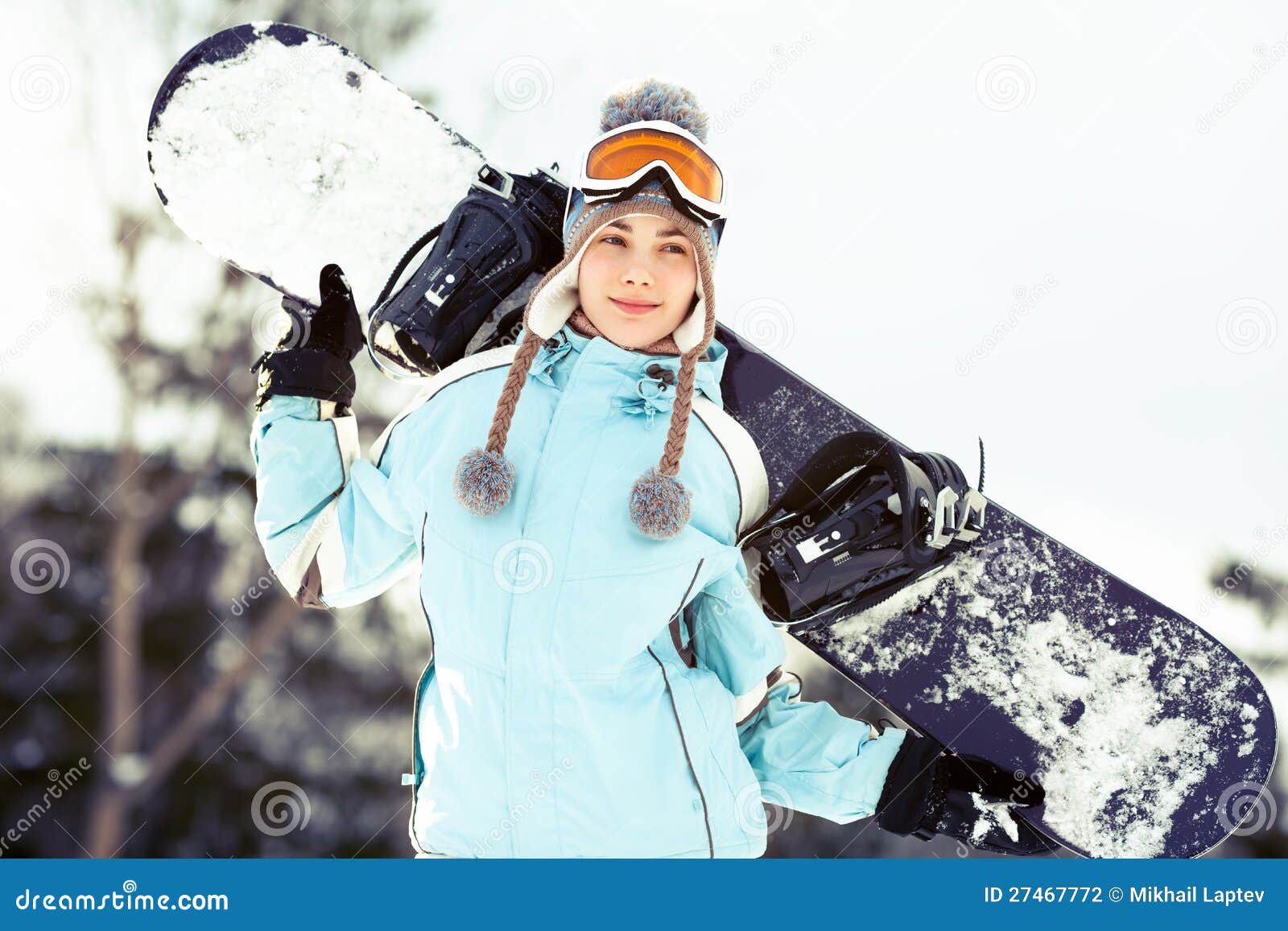 Young woman with snowboard stock photo. Image of girl - 27467772