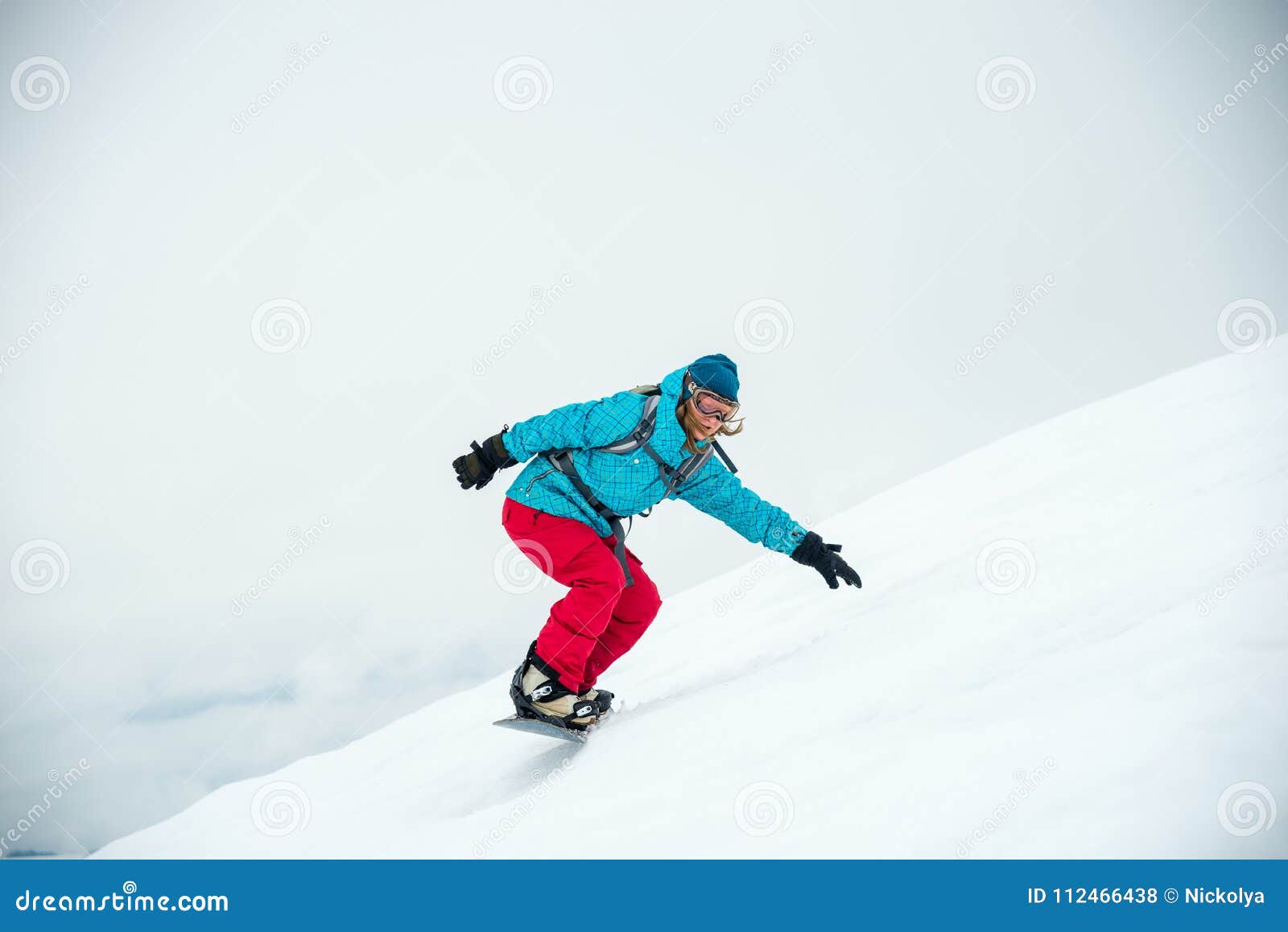Young Woman on the Snowboard Stock Photo - Image of happy, cold: 112466438