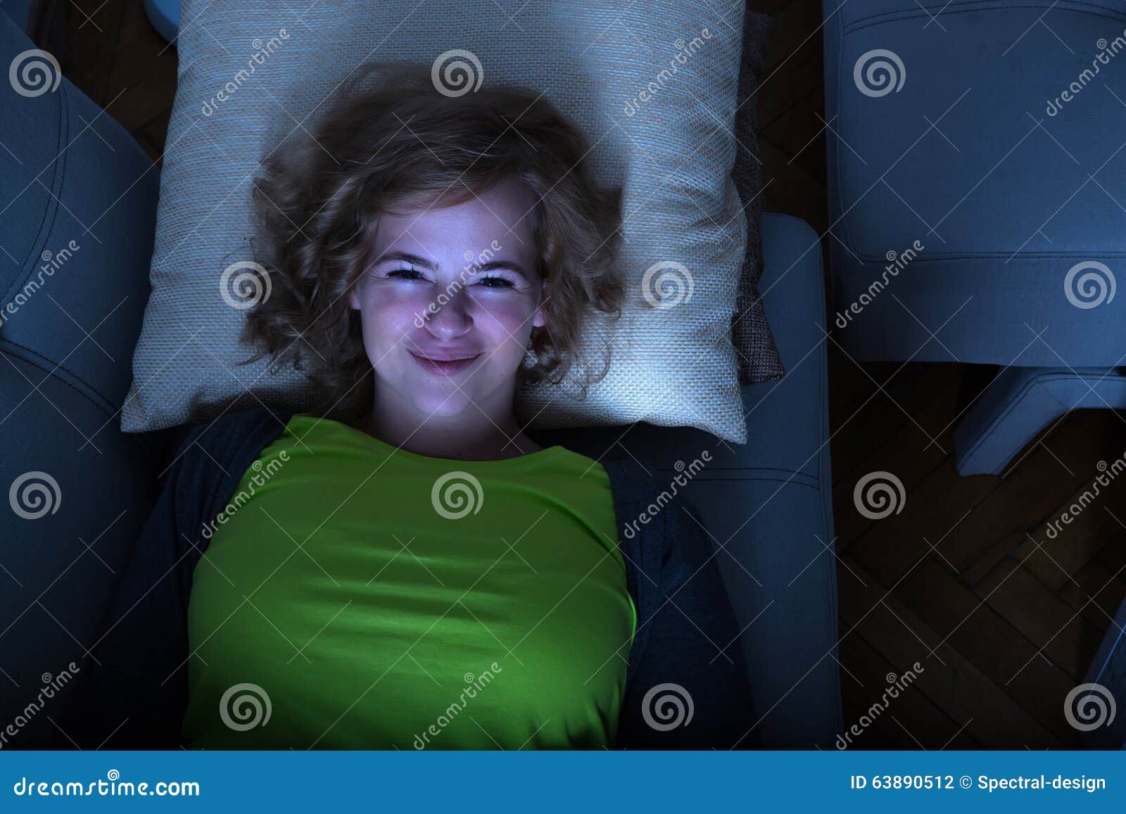 Young Woman on the Sofa at Night Stock Photo - Image of leisure ...