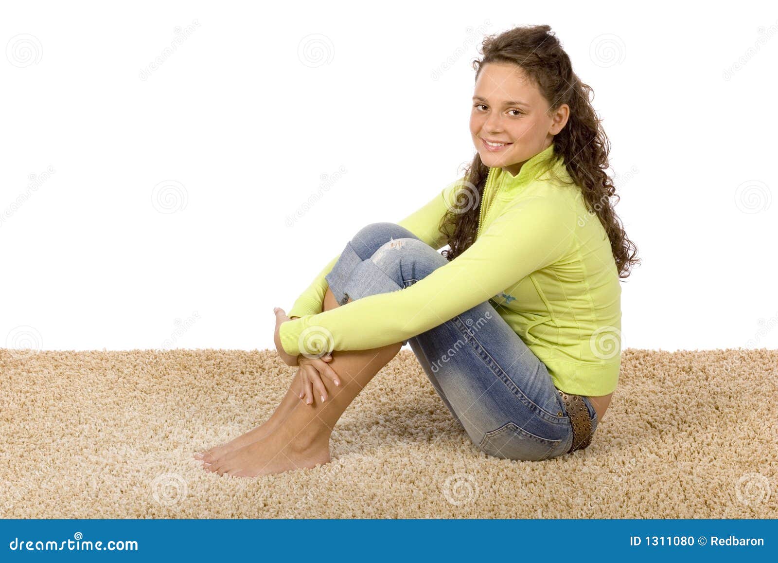 Young Woman on the Soft and Comfortable Carpet Stock Photo - Image of ...