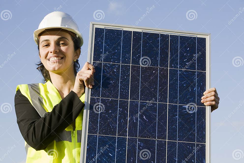 Young Woman with a Solar Panel Stock Image - Image of adult, solar ...
