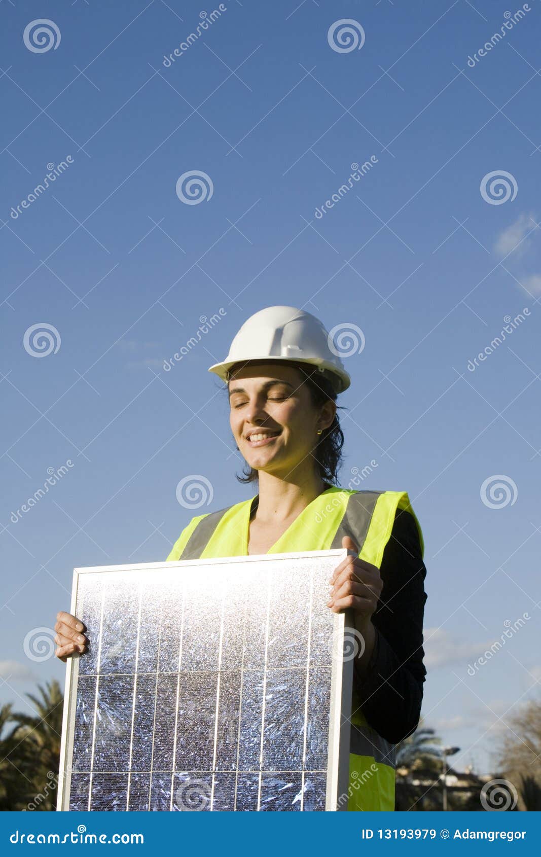 Young Woman with a Solar Panel Stock Image - Image of blue, person ...