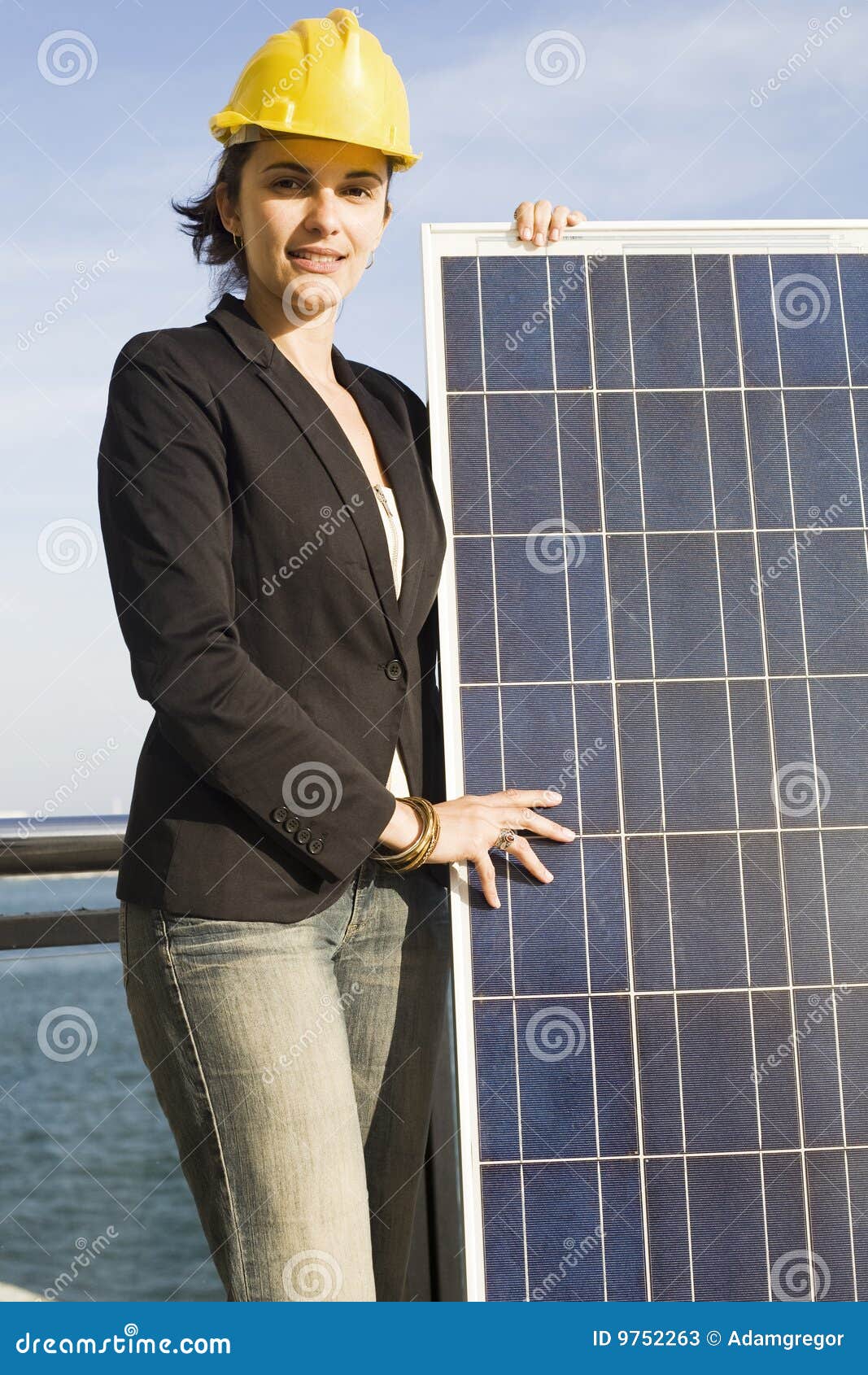 Young Woman with a Solar Panel Stock Image - Image of roof, electricity ...