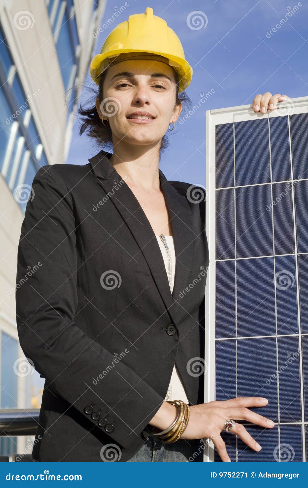 Young Woman with a Solar Panel Stock Image - Image of cells, hardhat ...
