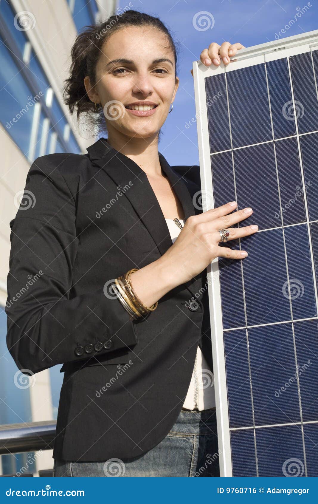 Young Woman with Solar Panel Stock Photo - Image of education ...