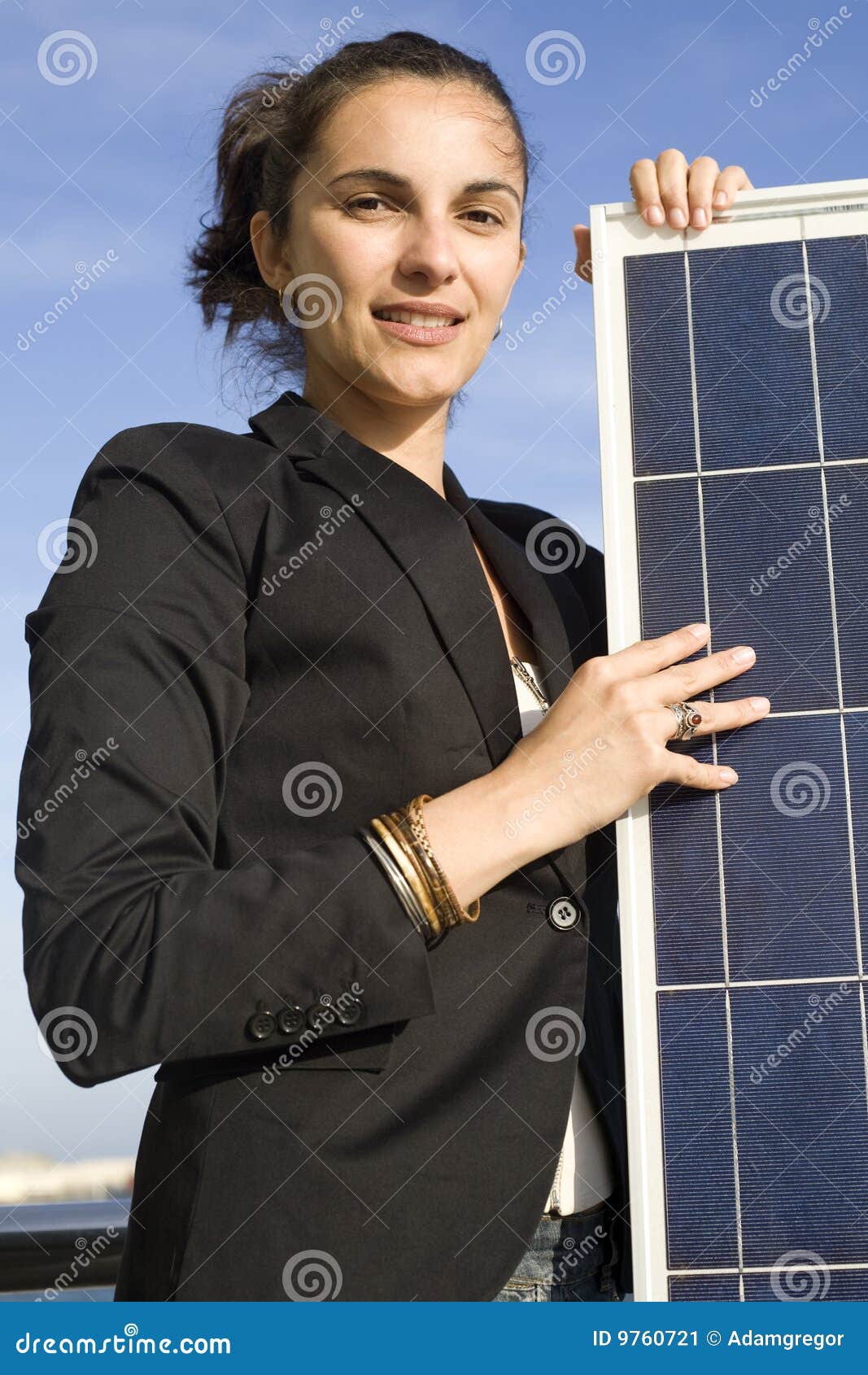 Young Woman with Solar Panel Stock Image - Image of power, panel: 9760721