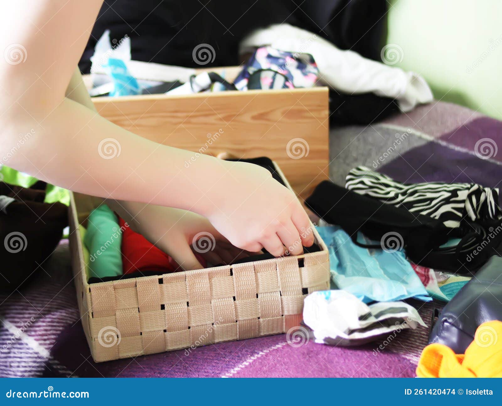 Young Woman Sorting Clothes for Donation Stock Photo - Image of help ...