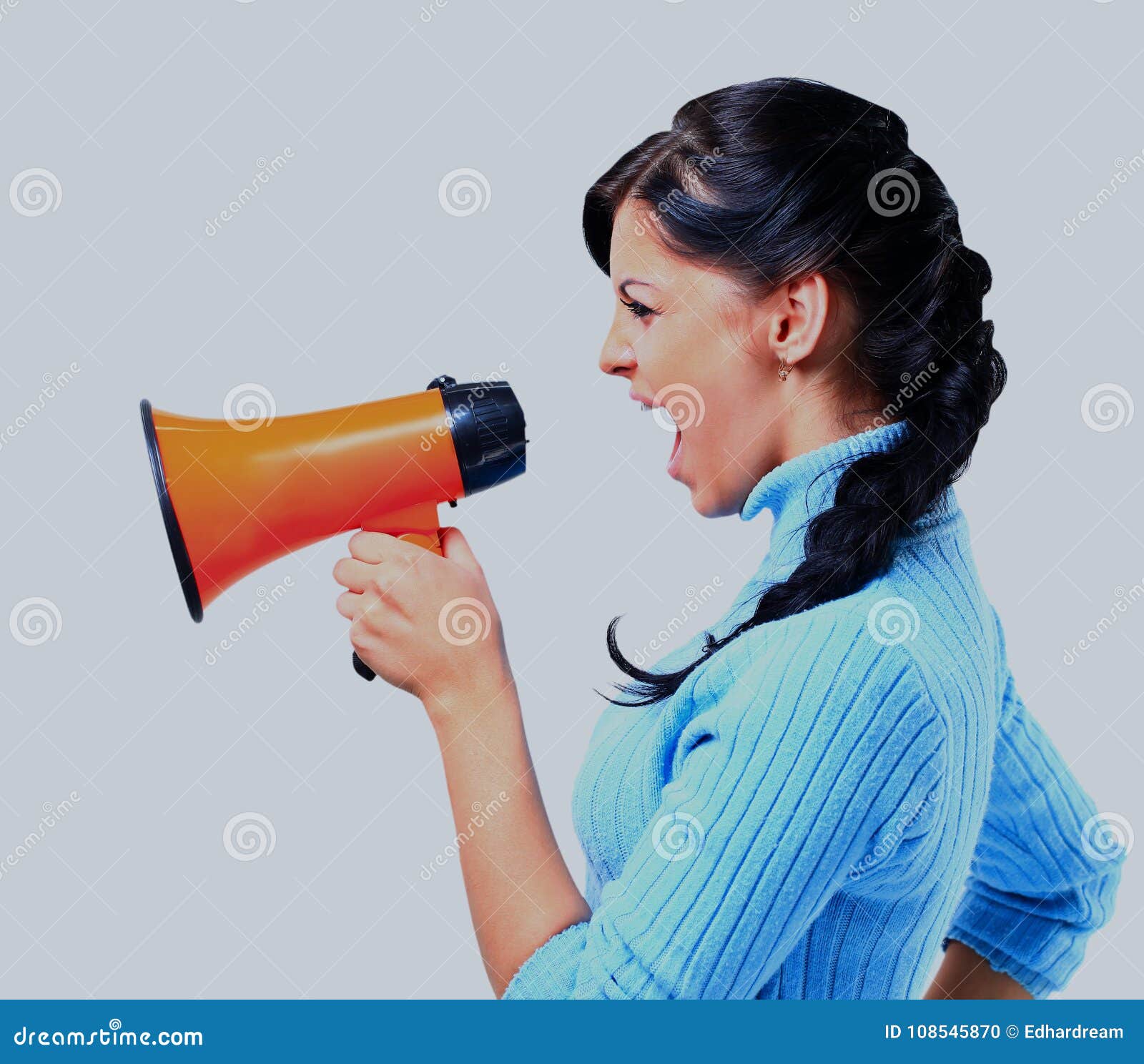 Young Woman Speaking through Megaphone. Stock Photo - Image of announce ...