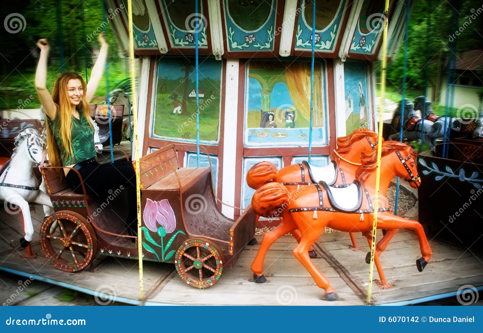 Young Woman in Spinning Carousel Stock Photo - Image of funny, moving ...