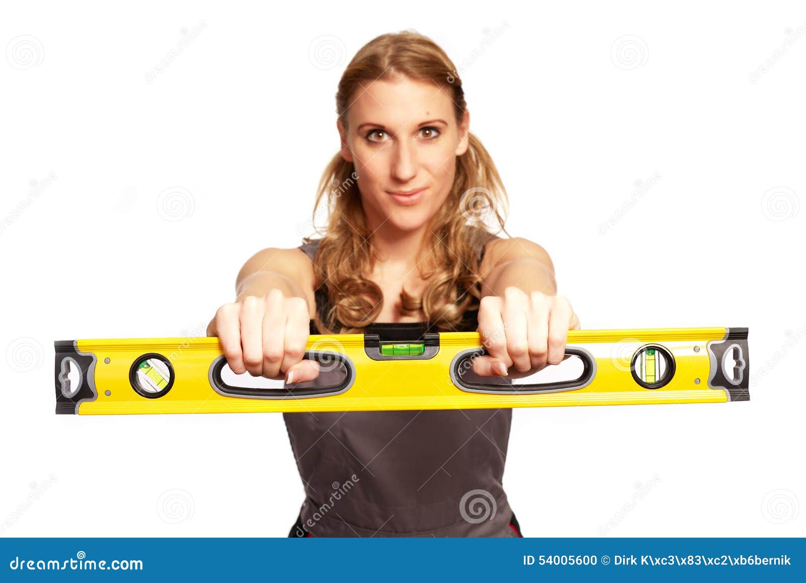 Young Woman with a Spirit Level Stock Photo - Image of water, level ...
