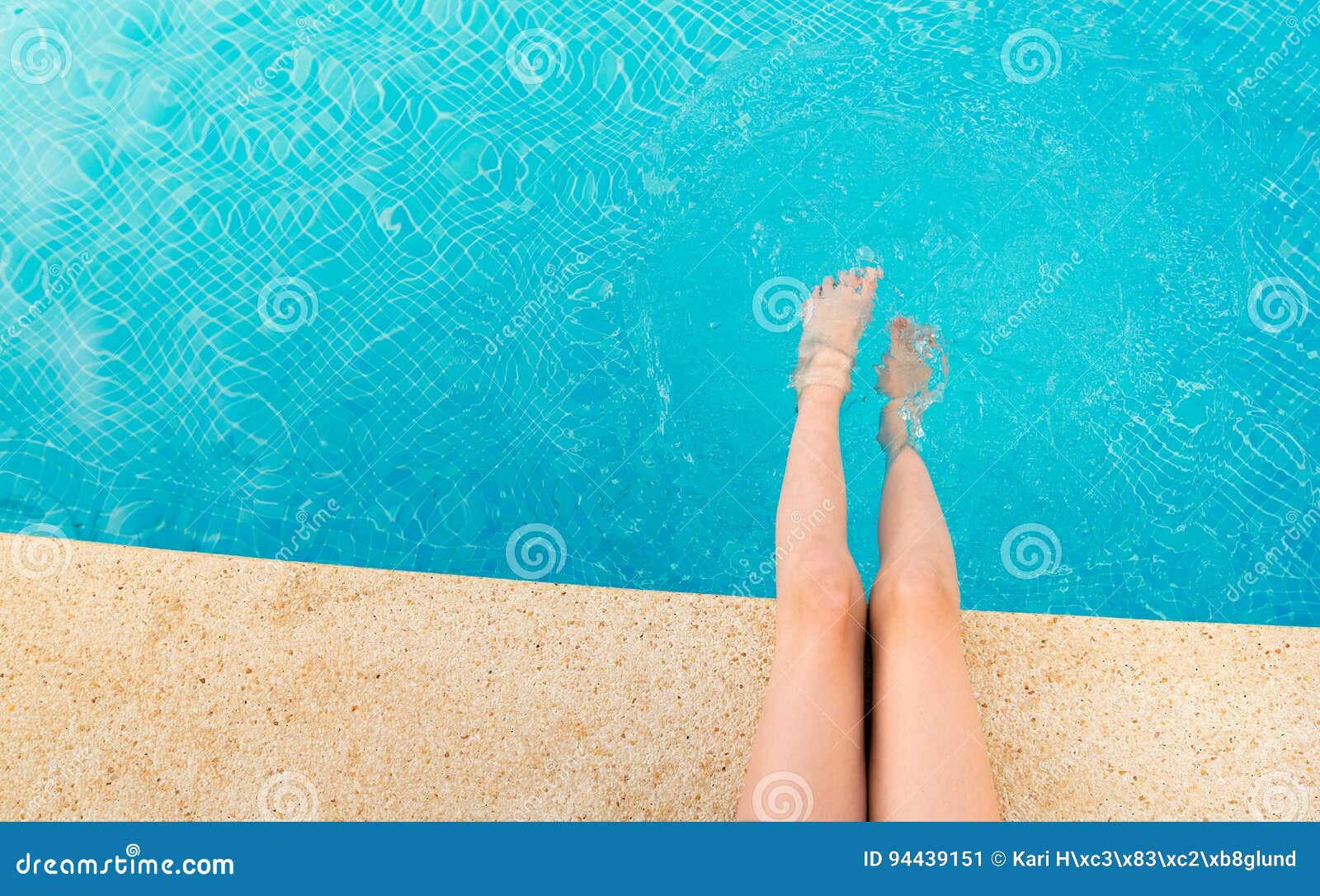 Young Woman Splashing Feet in Pool Stock Image - Image of splash, tile ...