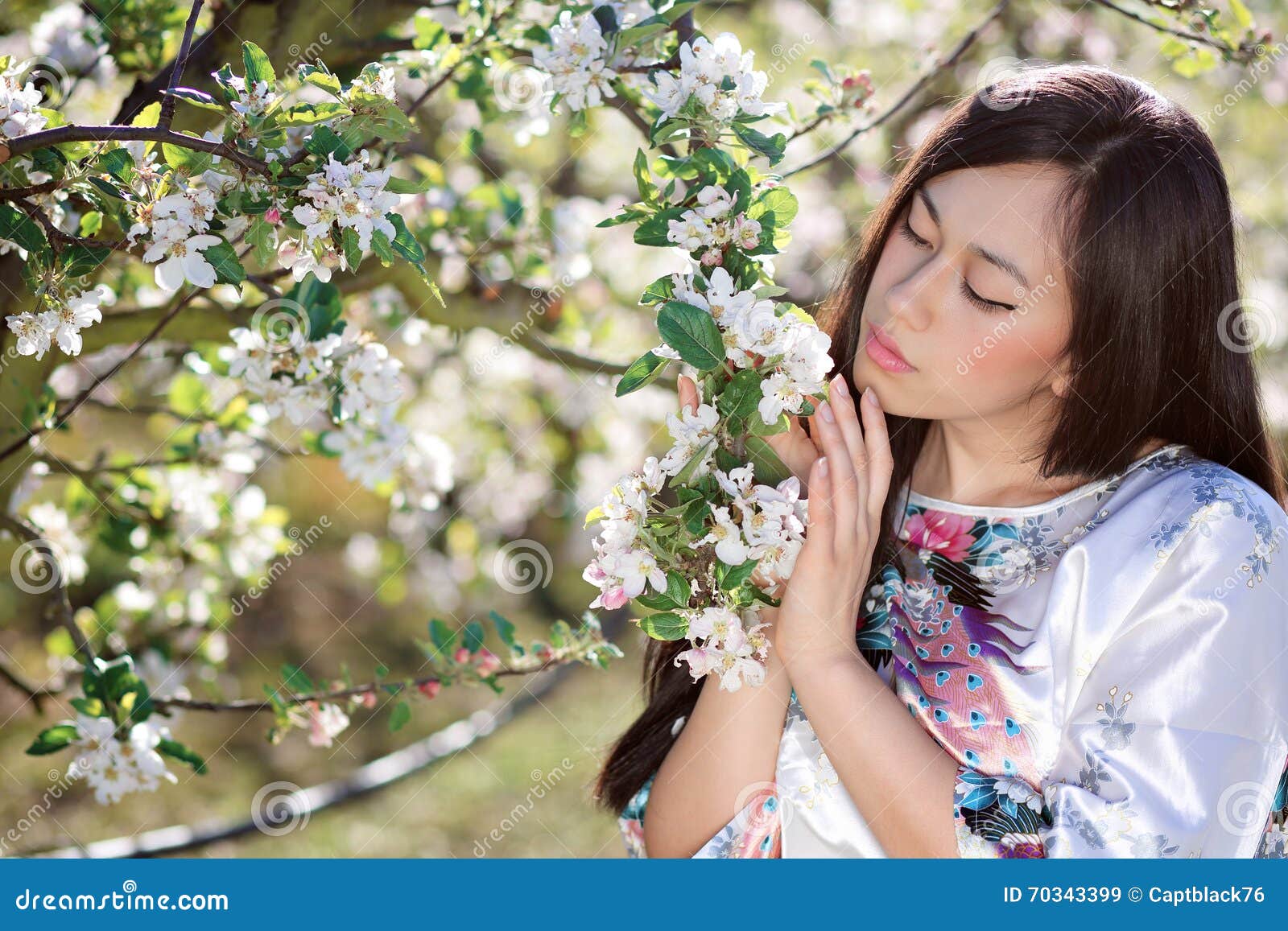 Young Woman with Spring Flowers Stock Image - Image of chinese, summer ...