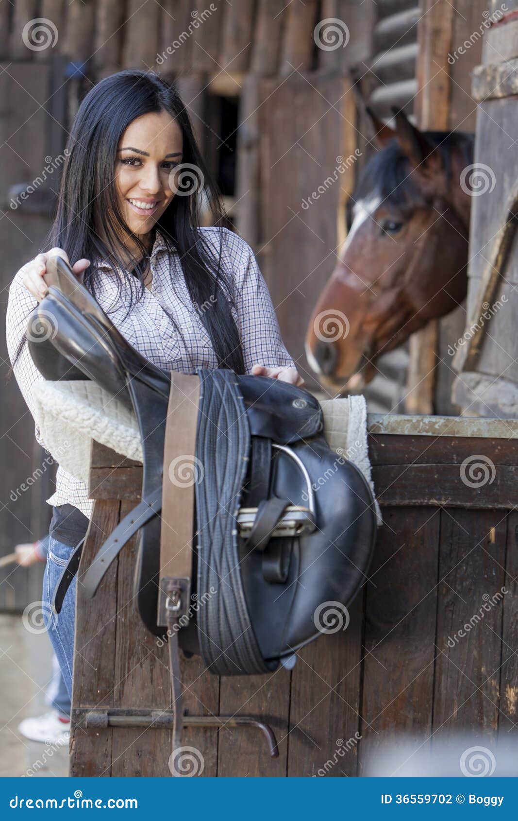 Young woman in the stable stock photo. Image of posing - 36559702