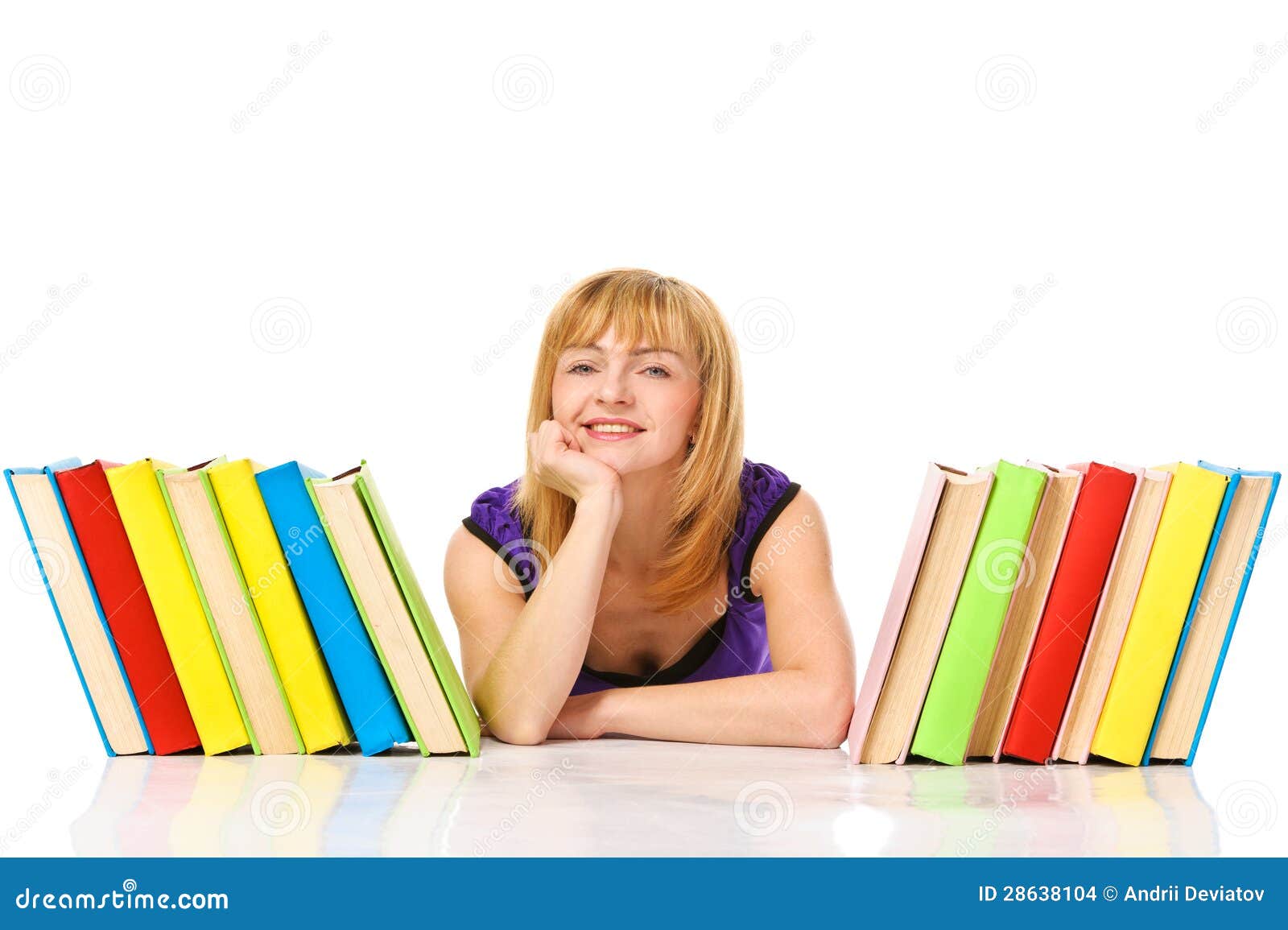 Young Woman with Stack of Books Stock Photo - Image of girl, book: 28638104