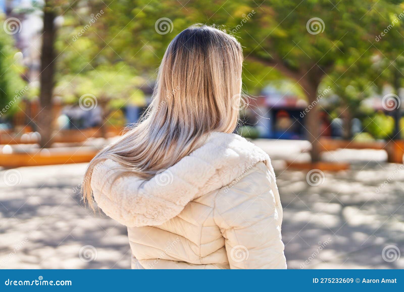 Young Woman Standing on Back View at Park Stock Image - Image of town ...