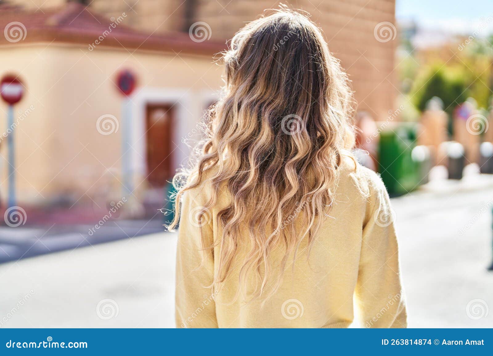 Young Woman Standing on Back View at Street Stock Photo - Image of face ...