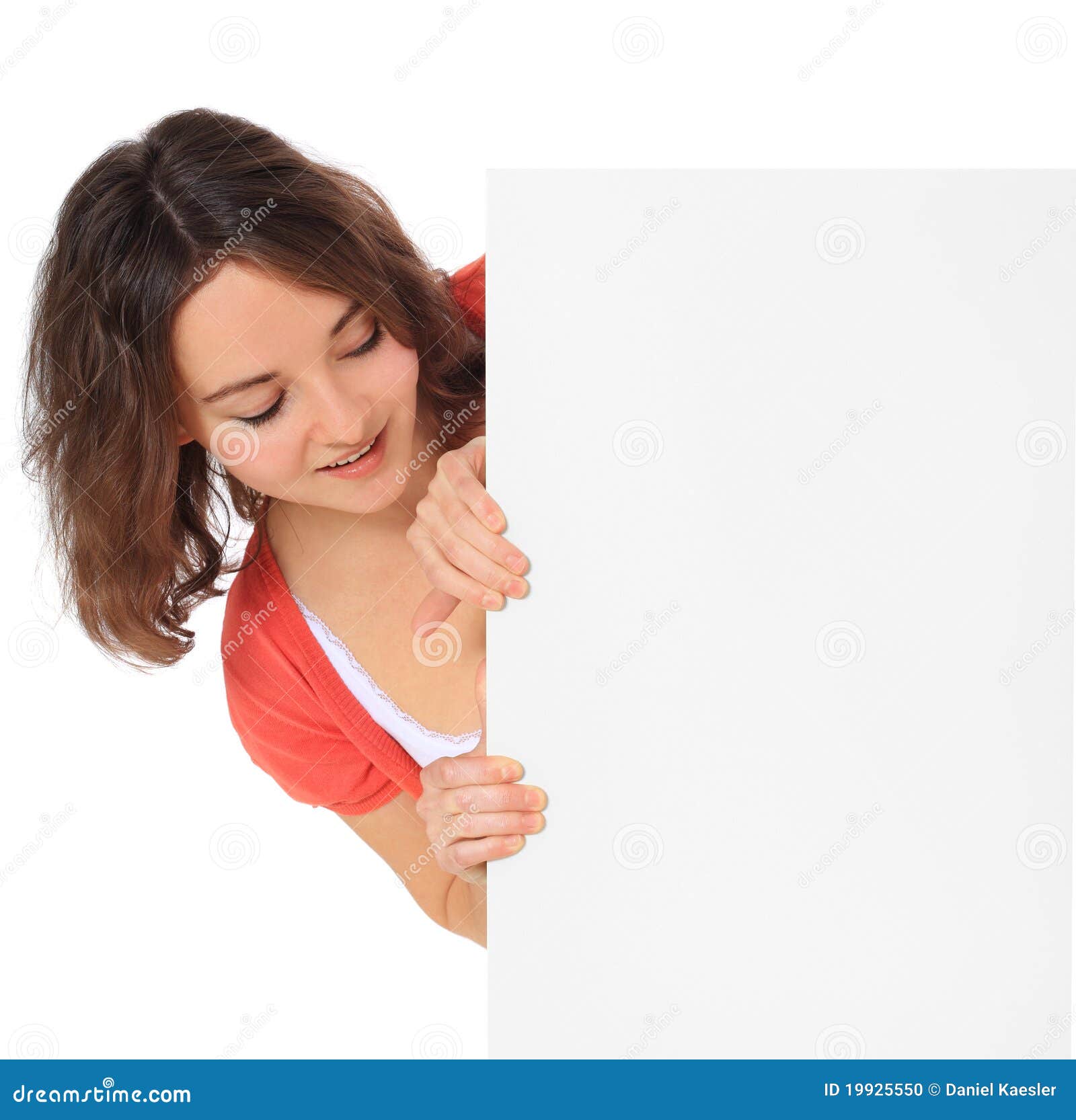 Young Woman Standing Behind Blank Sign Stock Photo - Image of isolated ...