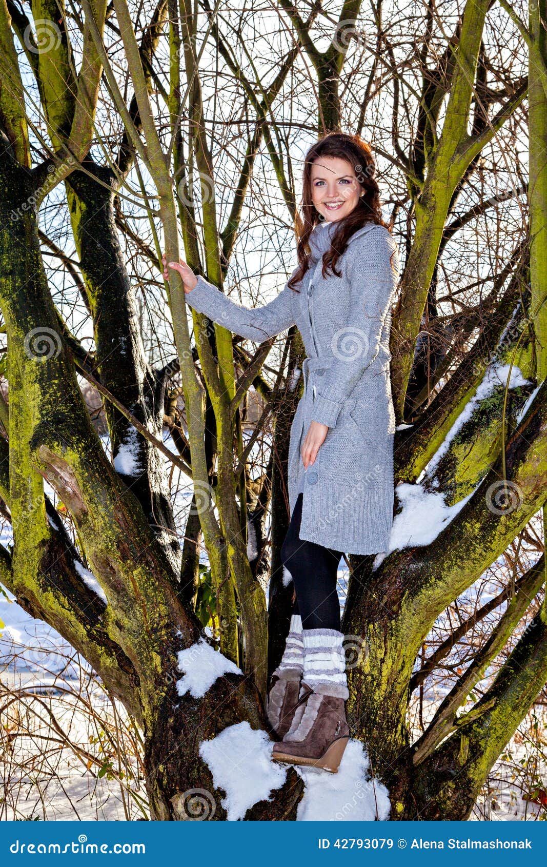 Young Woman Standing on Branch of Tree Stock Image - Image of adult ...