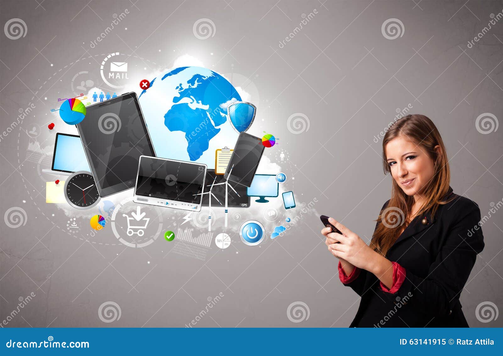 Young Woman Standing and Browsing on Her Phone Stock Image - Image of ...