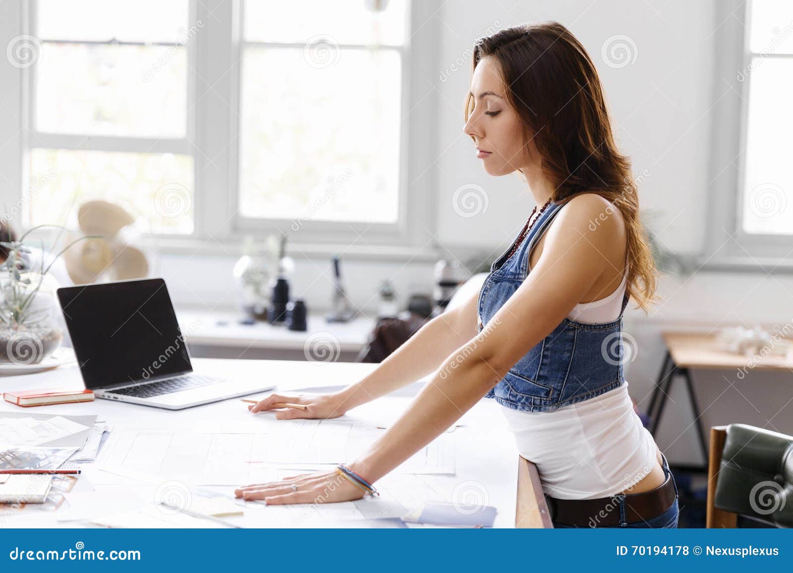 Young Woman Standing in Creative Office Stock Photo - Image of happy ...
