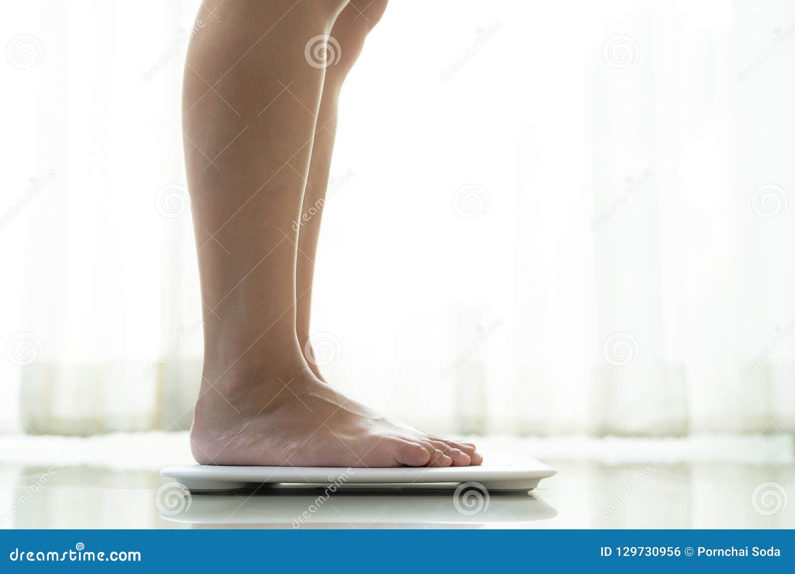 Young Woman Standing on Digital Weight Scale Stock Photo - Image of ...