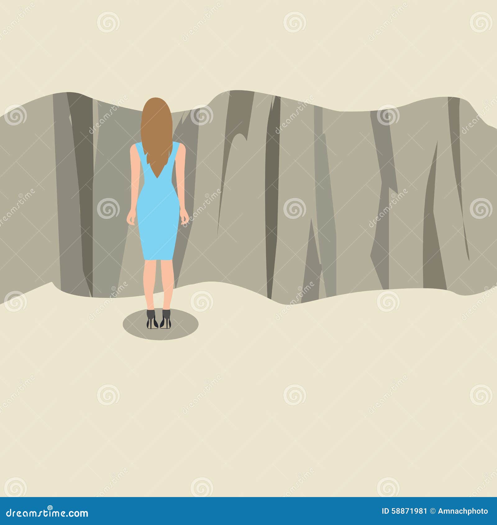 Young Woman Standing and Looking at the Edge of a Cliff. Stock Vector ...