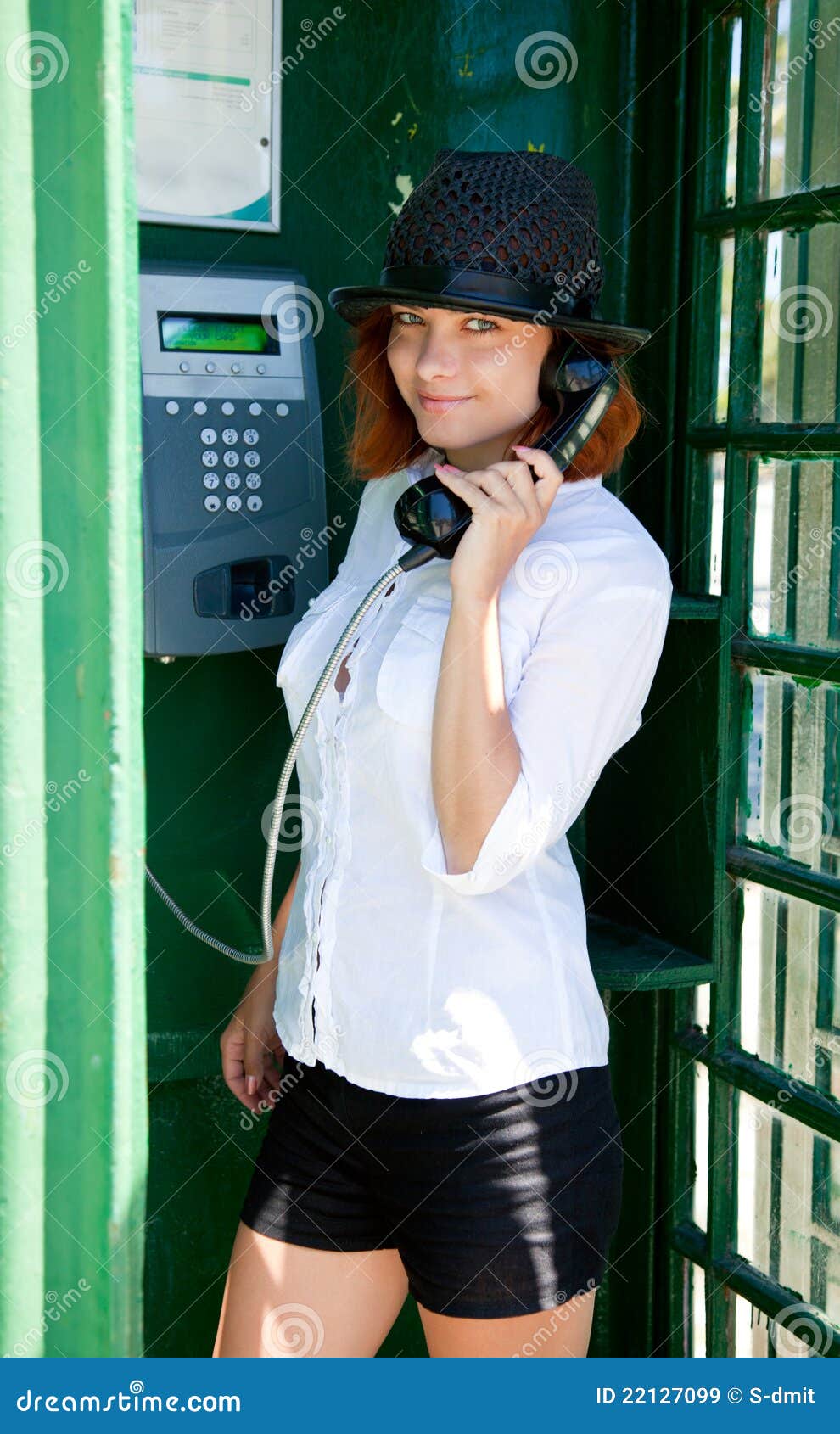 Young Woman is Standing at Phonebox Stock Image - Image of cheerful ...