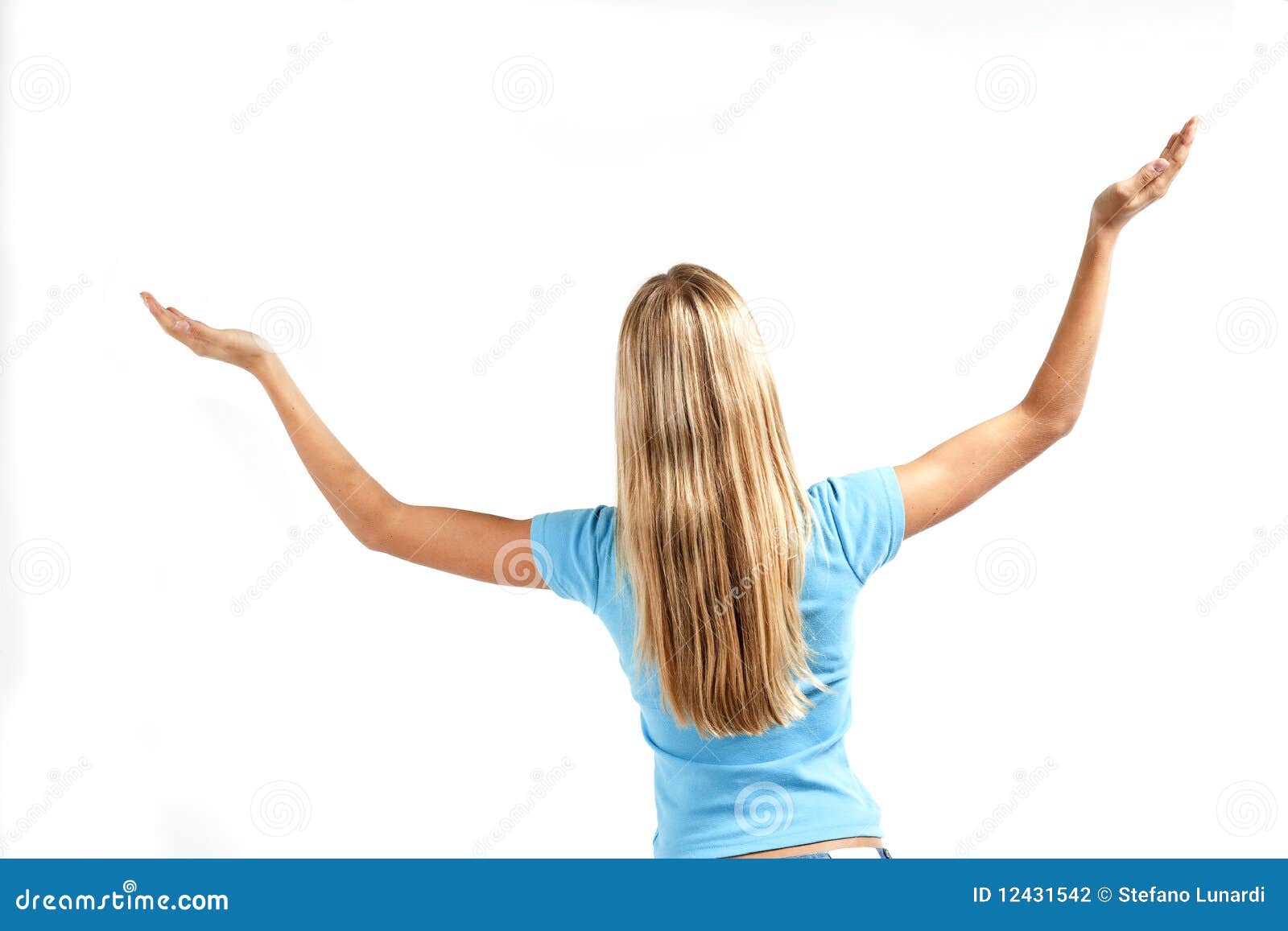Young Woman Standing with Raised Arms Stock Photo - Image of energy ...