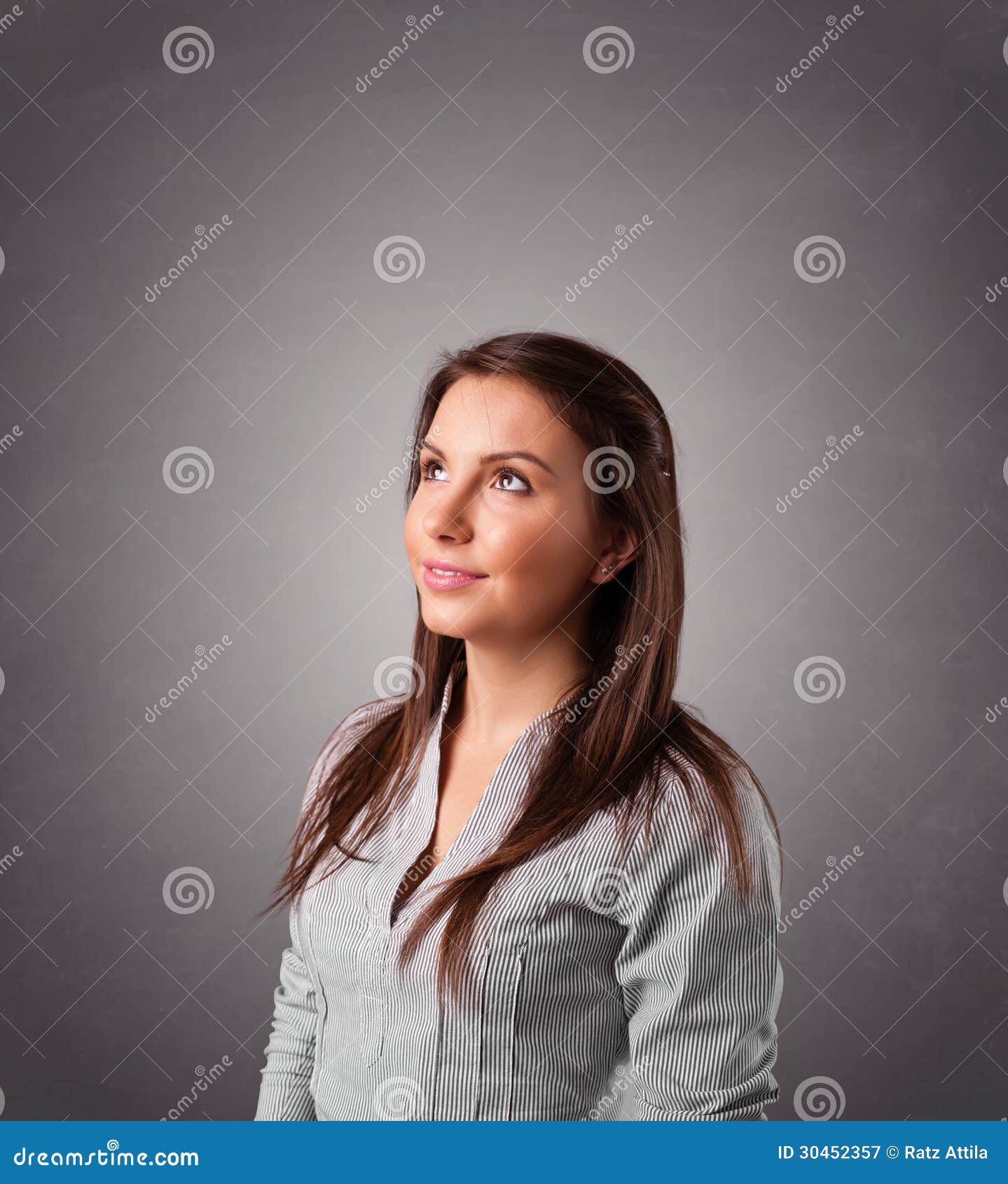Young Woman Standing and Thinking with Copy Space Stock Image - Image ...