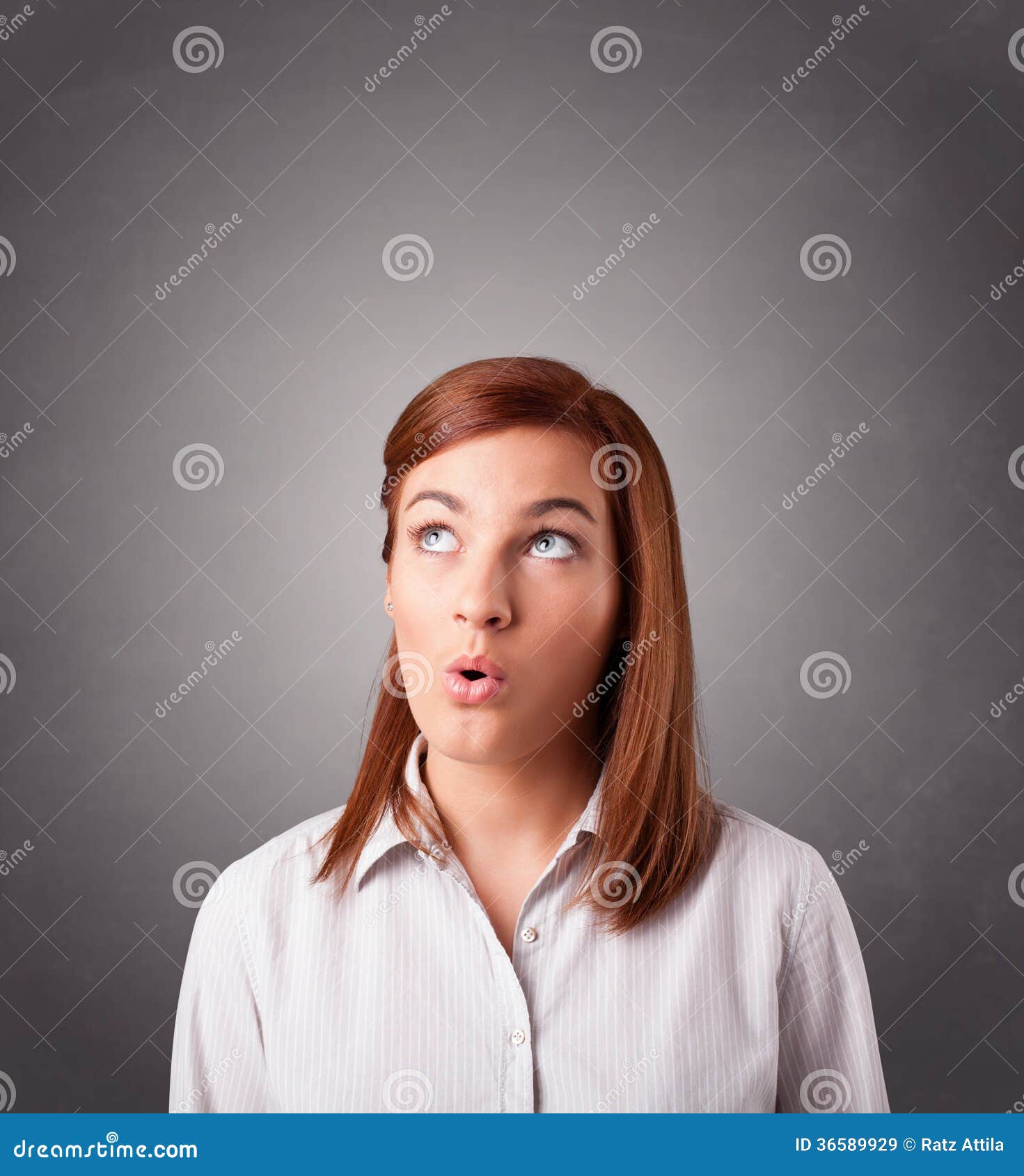 Young Woman Standing and Thinking with Copy Space Stock Image - Image ...