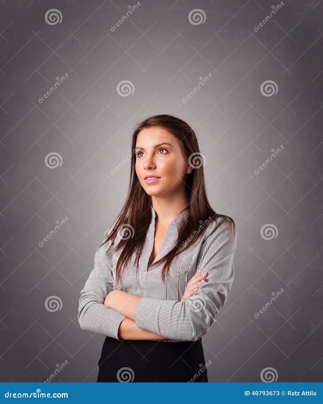 Young Woman Standing and Thinking with Copy Space Stock Image - Image ...