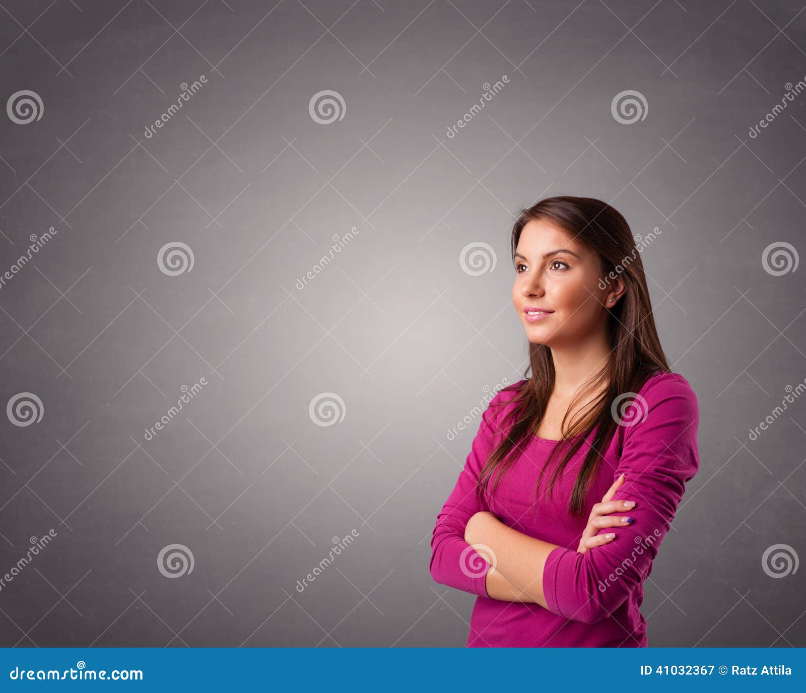 Young Woman Standing and Thinking with Copy Space Stock Image - Image ...