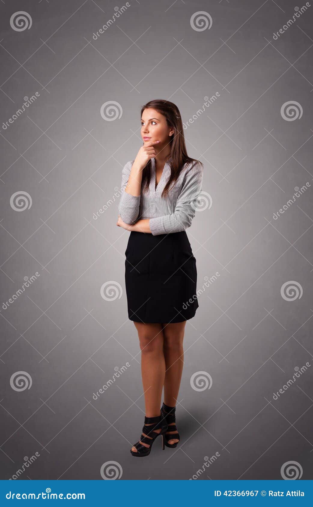 Young Woman Standing and Thinking with Copy Space Stock Image - Image ...