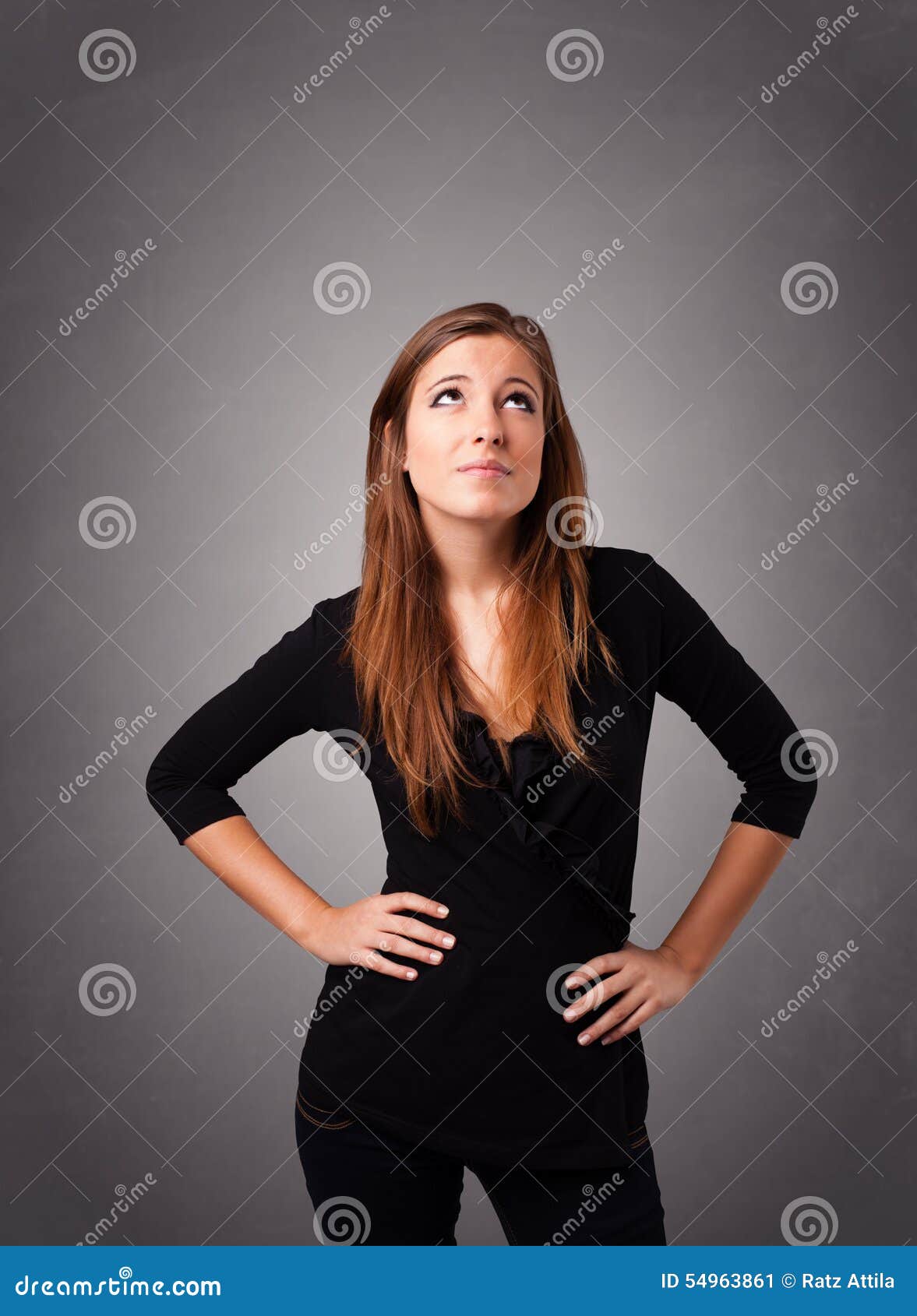 Young Woman Standing and Thinking with Copy Space Stock Image - Image ...