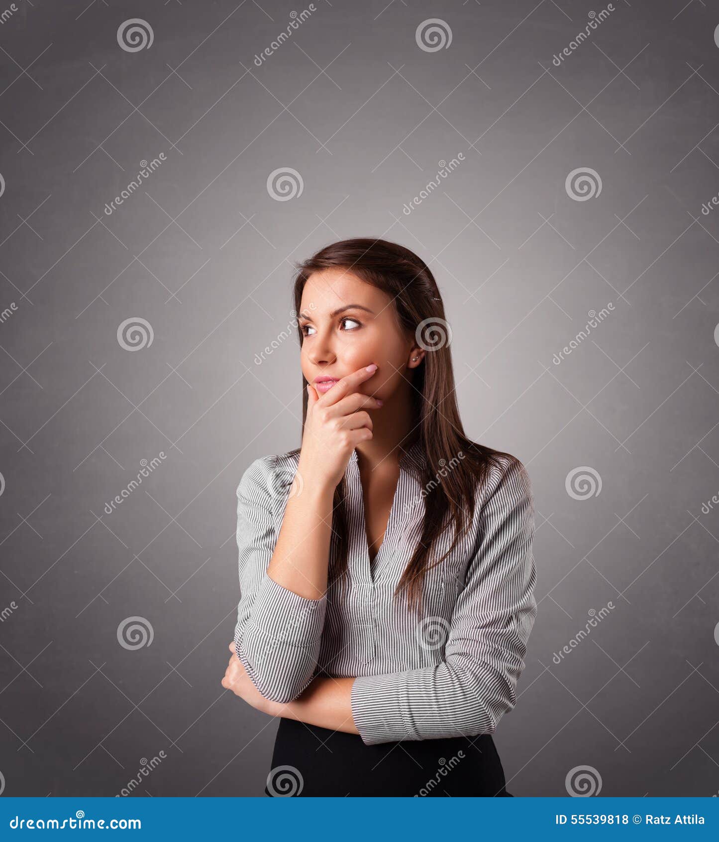 Young Woman Standing and Thinking with Copy Space Stock Photo - Image ...