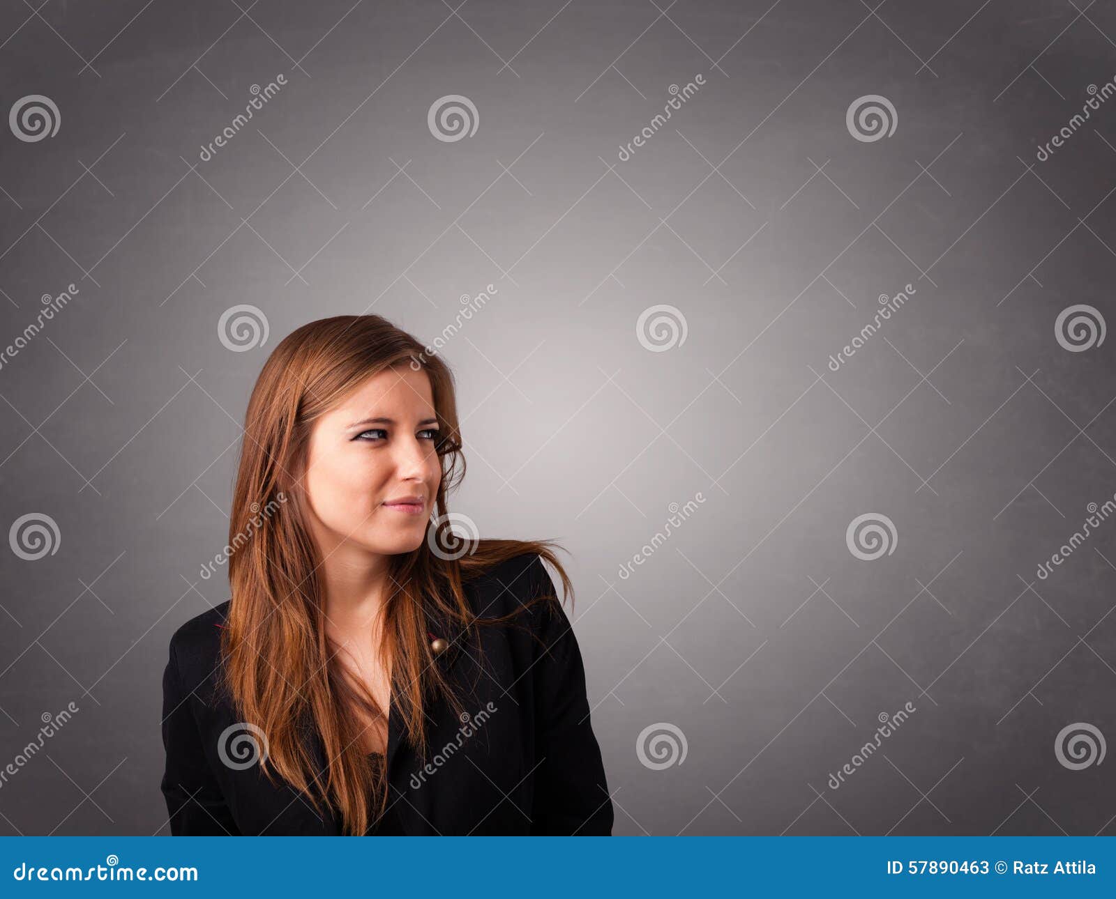 Young Woman Standing and Thinking with Copy Space Stock Image - Image ...