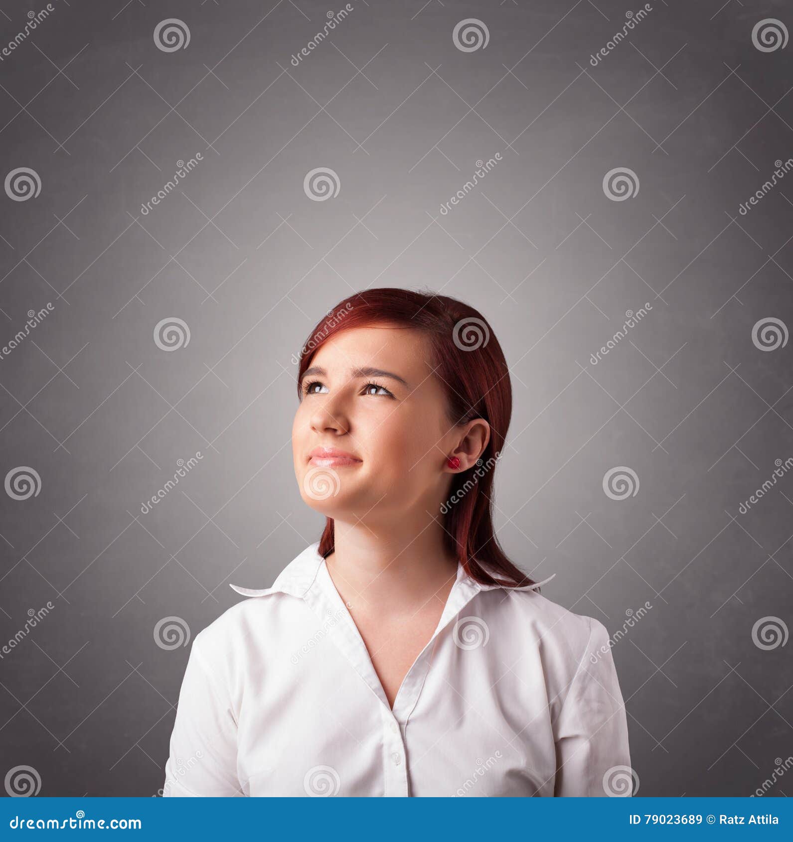 Young Woman Standing and Thinking with Copy Space Stock Image - Image ...