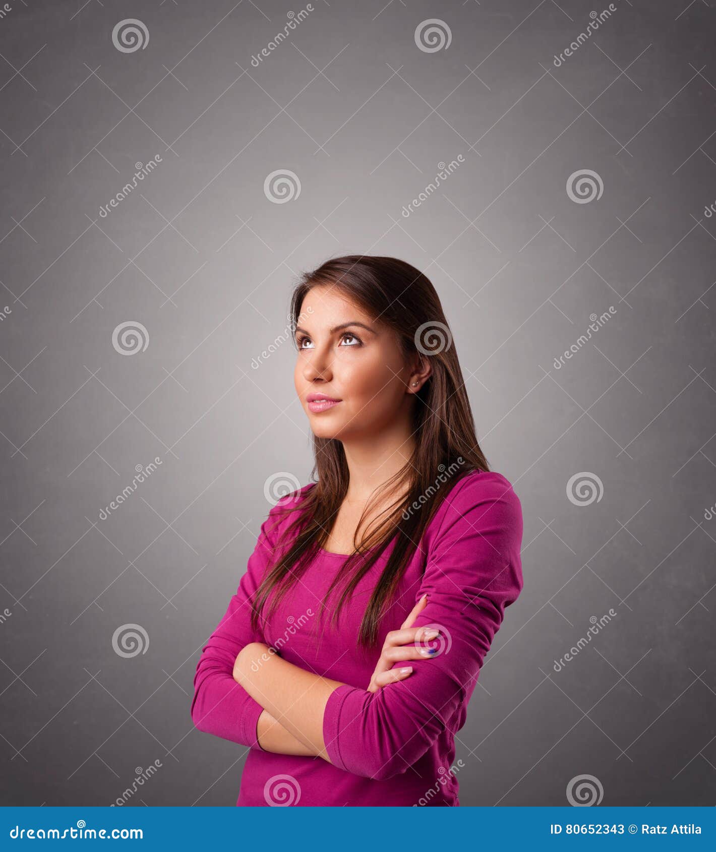 Young Woman Standing and Thinking with Copy Space Stock Image - Image ...