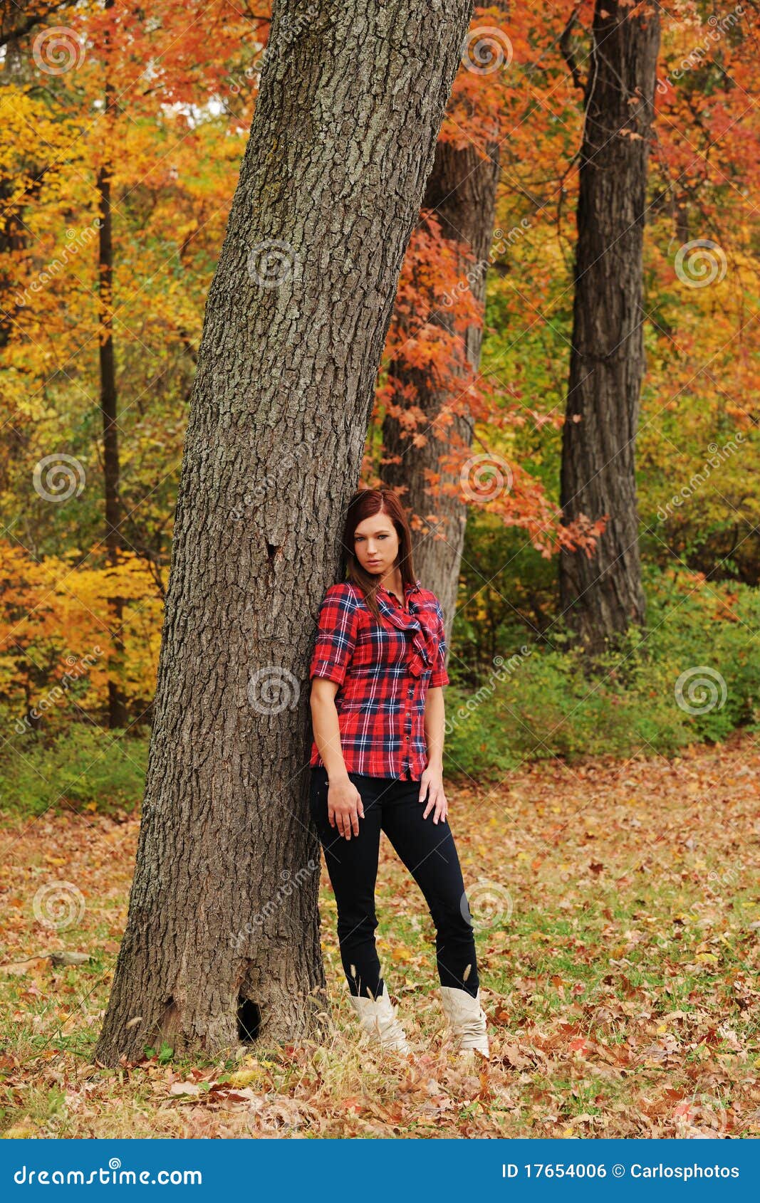 Young Woman Standing By A Tree Stock Photo - Image of leaves, model ...