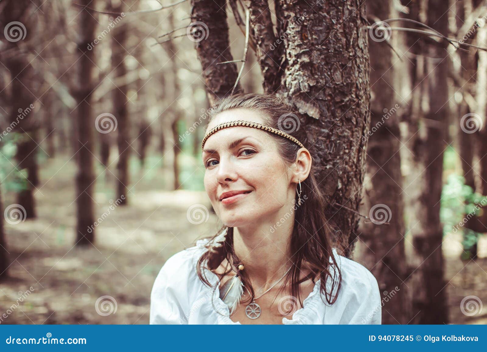 A Woman is Standing between Trees Stock Image - Image of adults ...