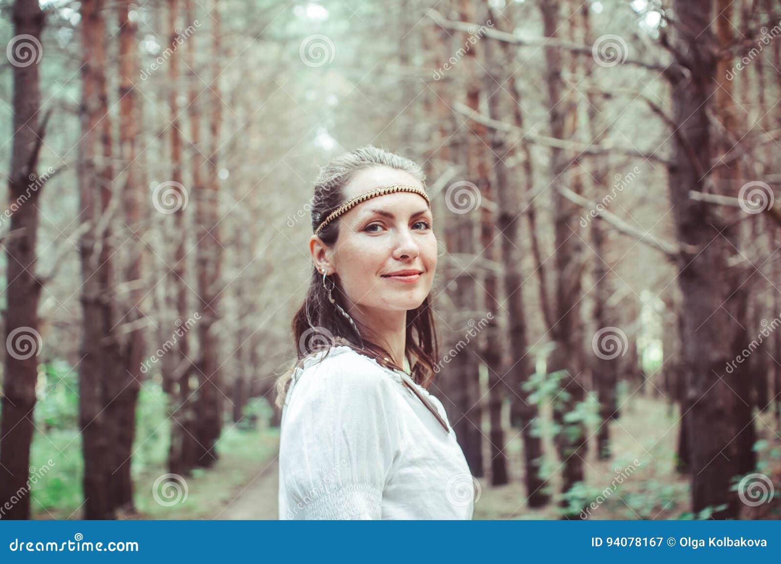 A Woman is Standing between Trees Stock Image - Image of rural, rocky ...