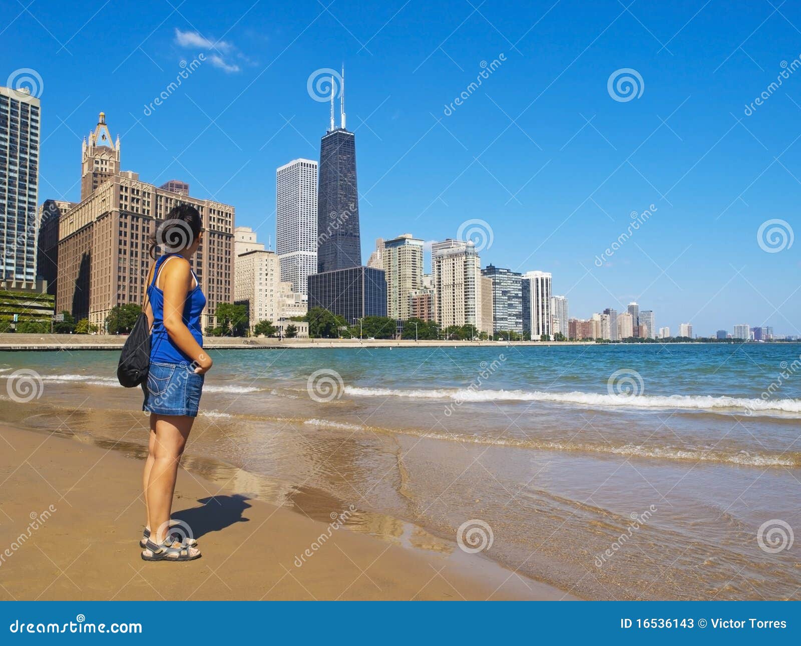 Young Woman Staring at the Chicago Skyline Stock Image - Image of young ...