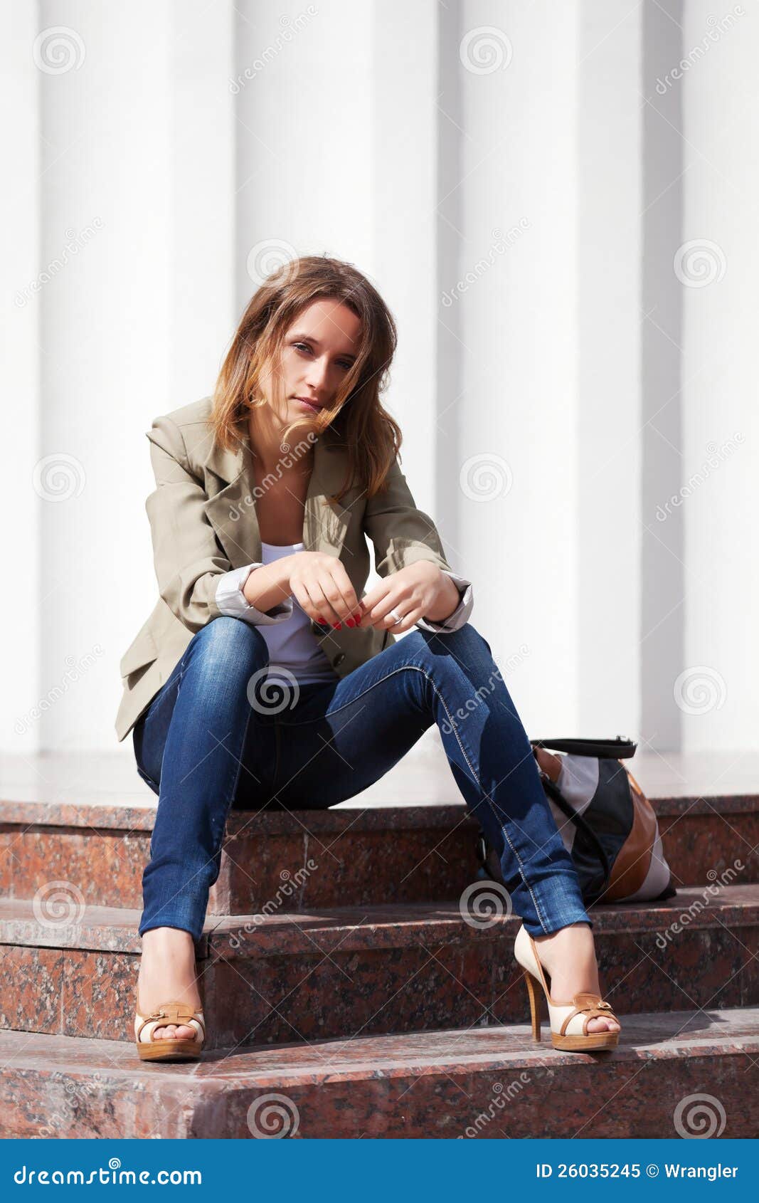 Young woman on the steps stock image. Image of model - 26035245