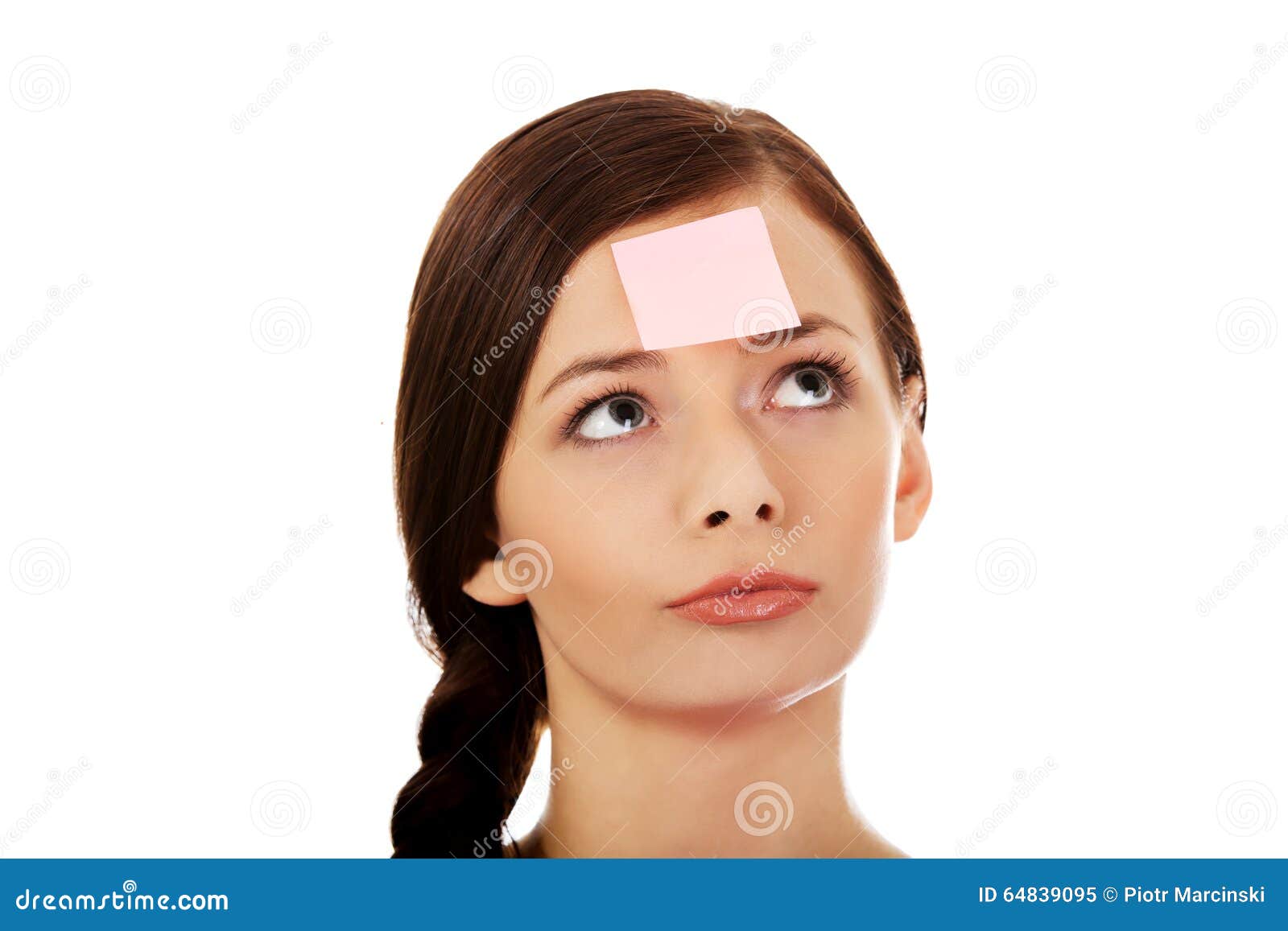 Young Woman with Sticky Notes on Forehead Stock Image - Image of ...