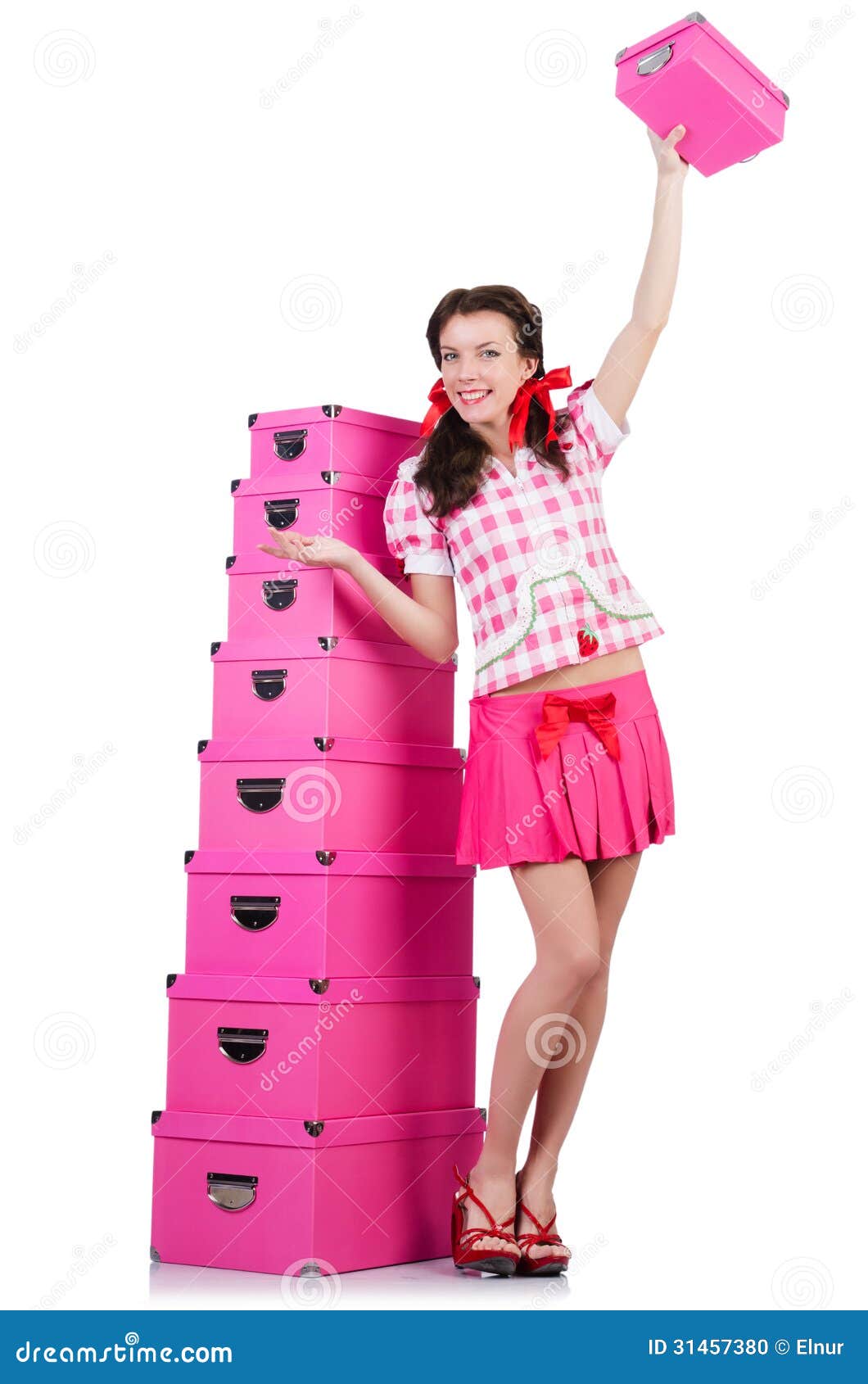 Young Woman with Storage Boxes Stock Photo - Image of pink, gift: 31457380