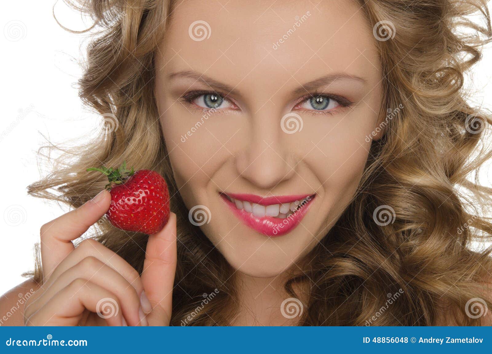 Young Woman with Strawberry in Hands Stock Photo - Image of beautiful ...