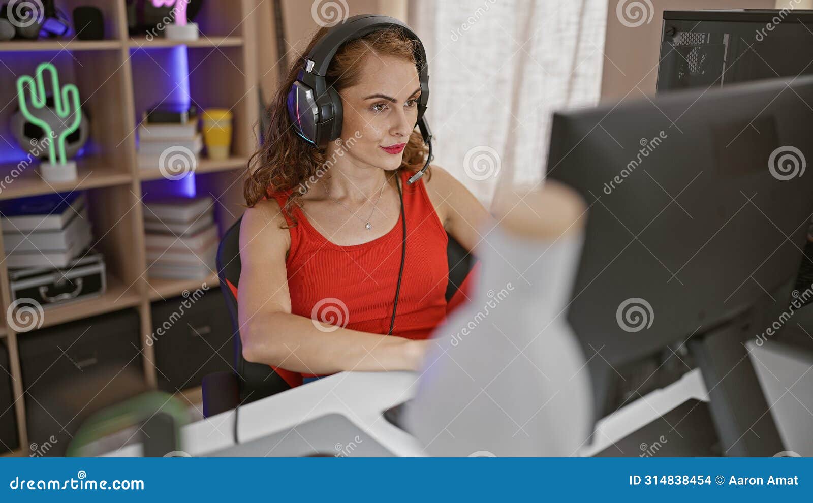 Woman Streamer Checking Sound Using Professional Mixer Stock Image ...