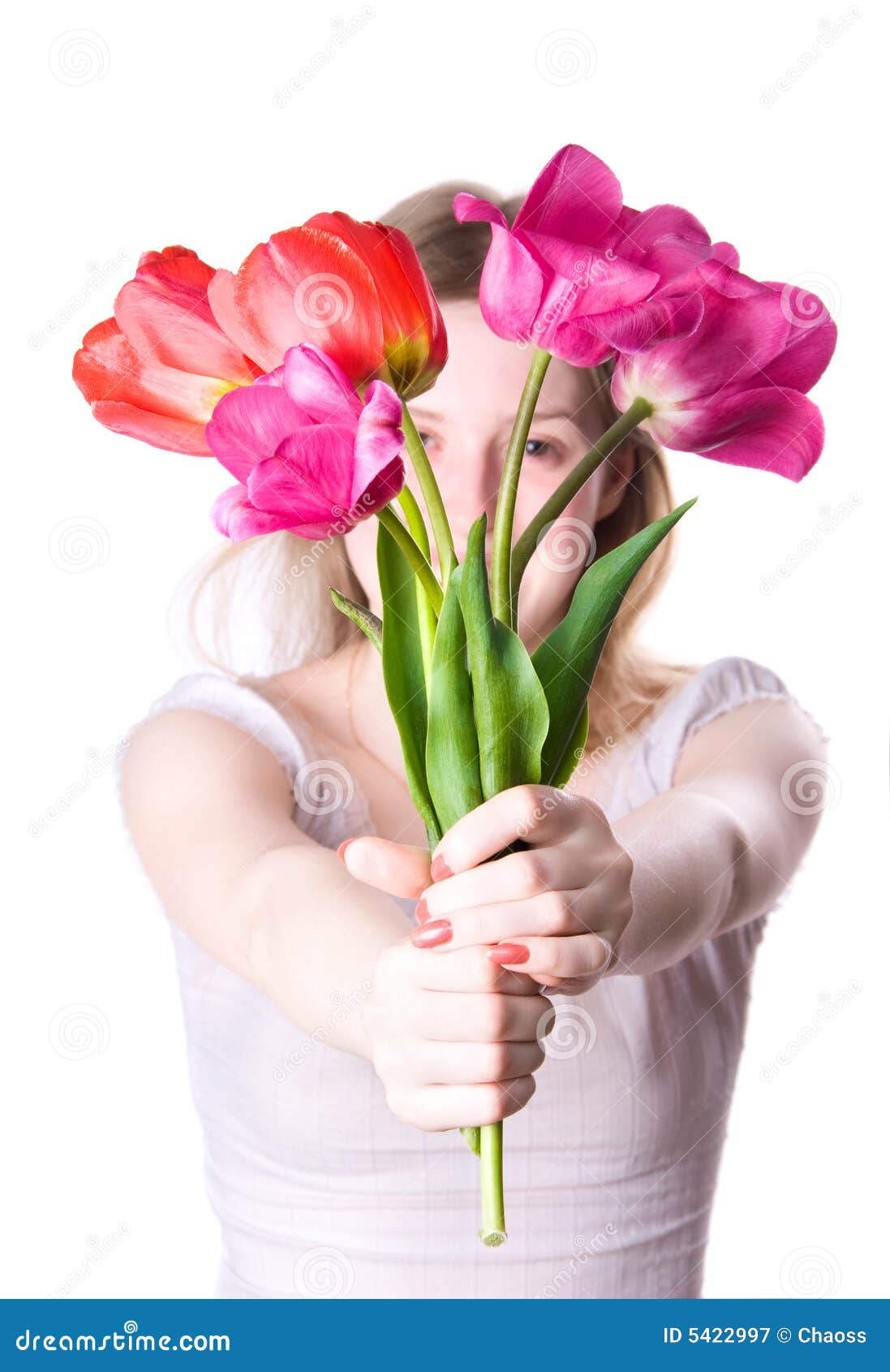 Young Woman Stretching Flowers Stock Image - Image of isolated, adult ...