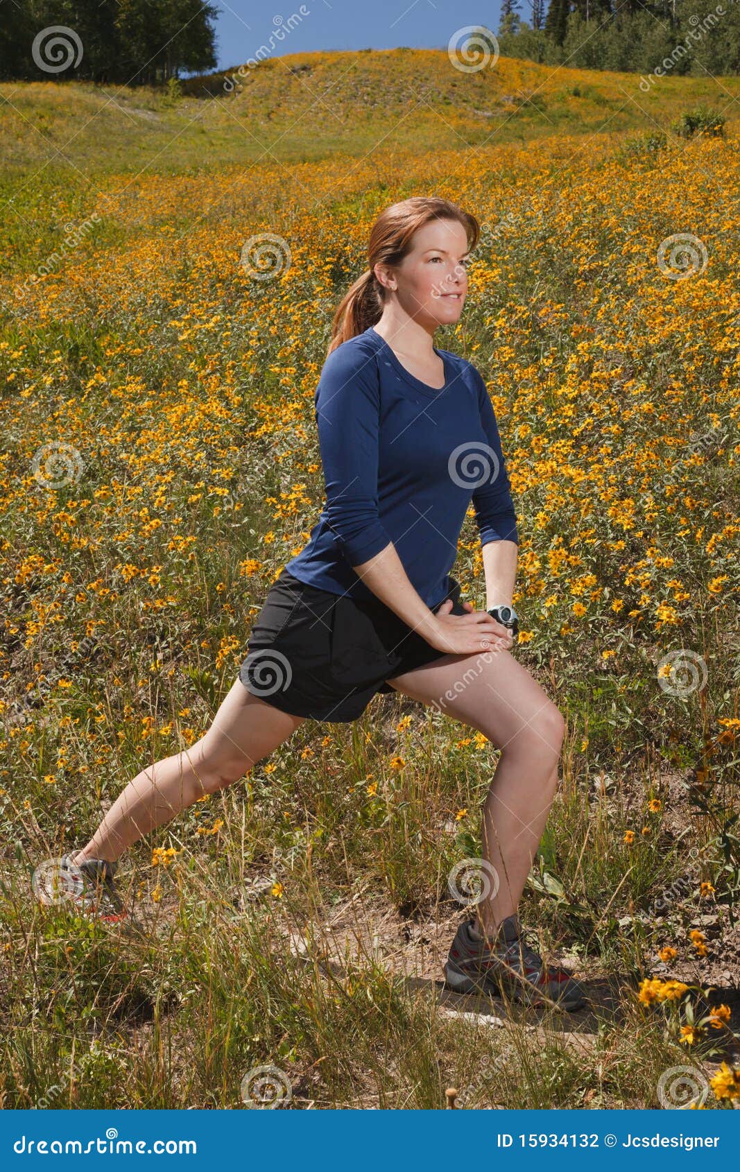 Young Woman Stretching Her Calf Muscles. Stock Photo - Image of fitness ...