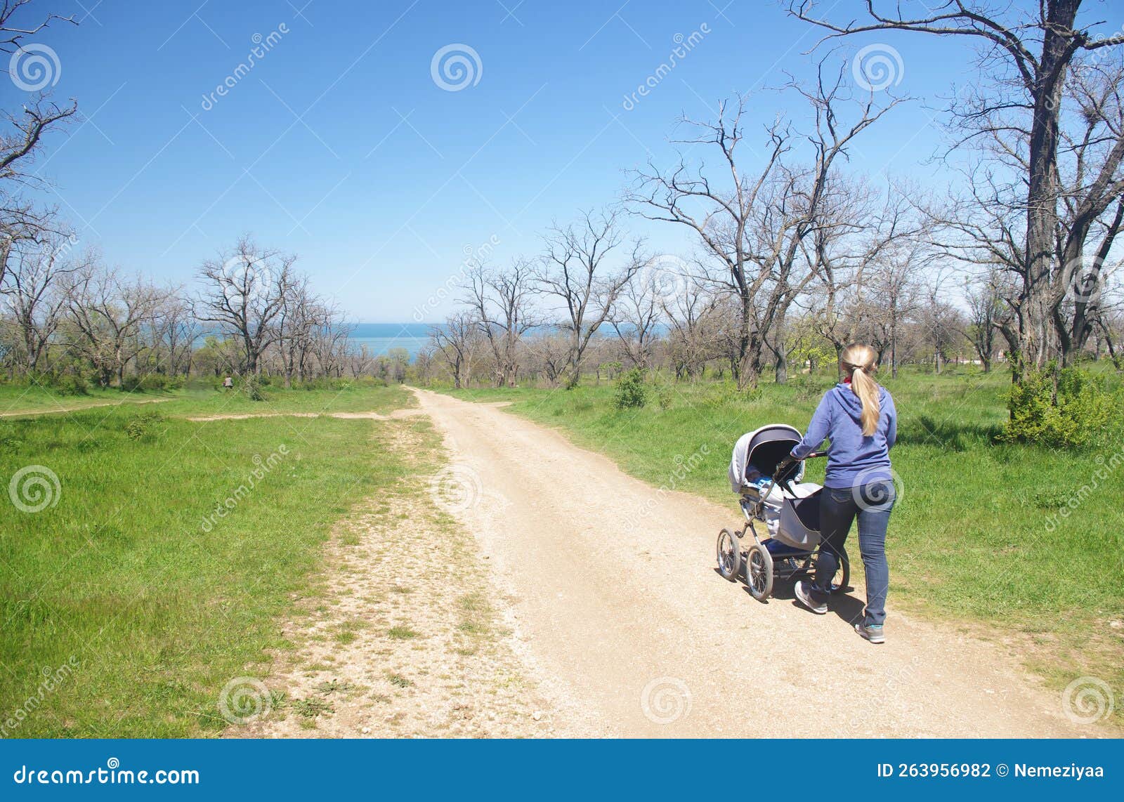 A Young Woman with a Stroller in the Park Stock Photo - Image of people ...